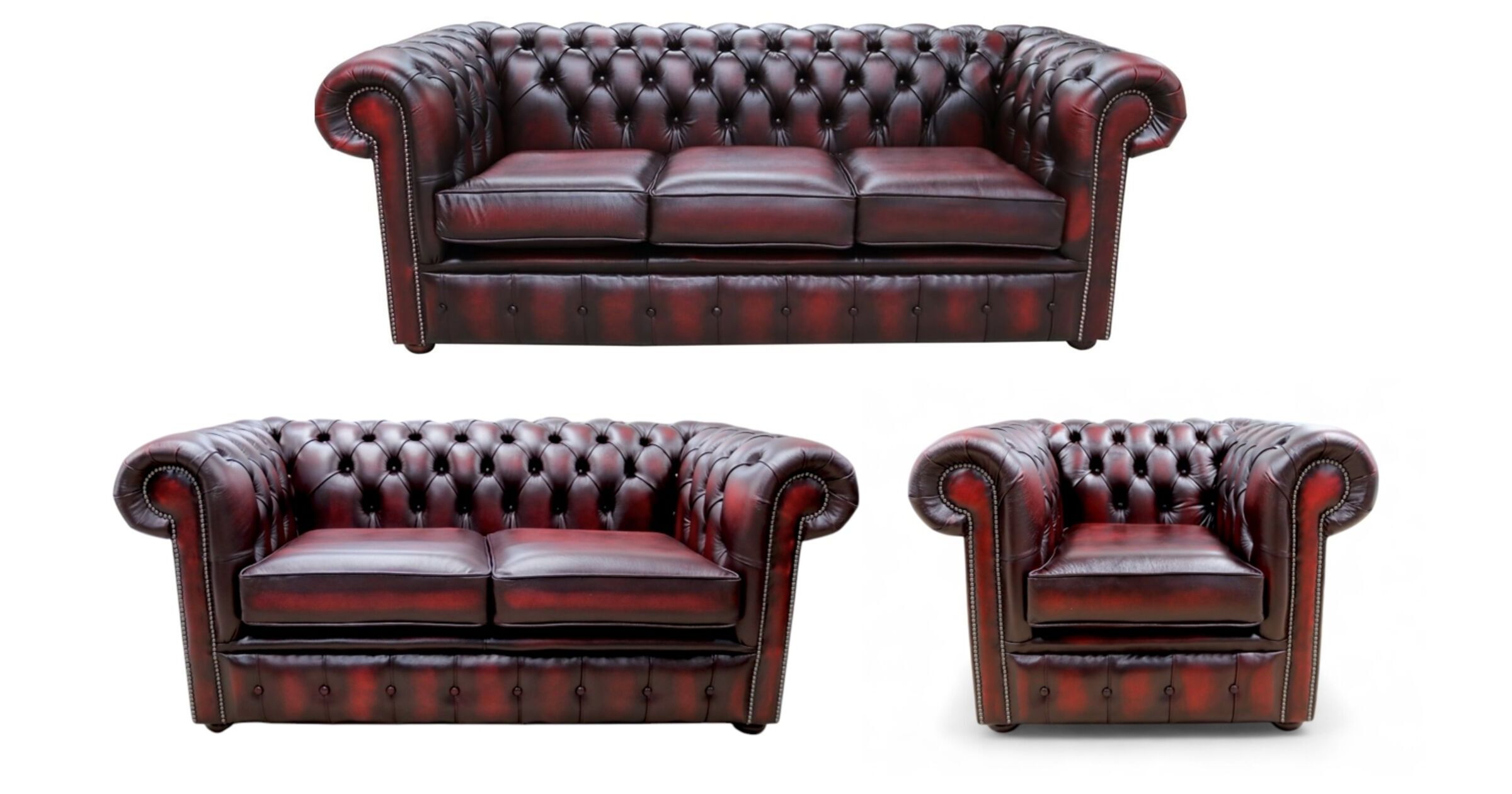 Chesterfield 3+2+1 Leather Sofa Suite Antique Oxblood Offer