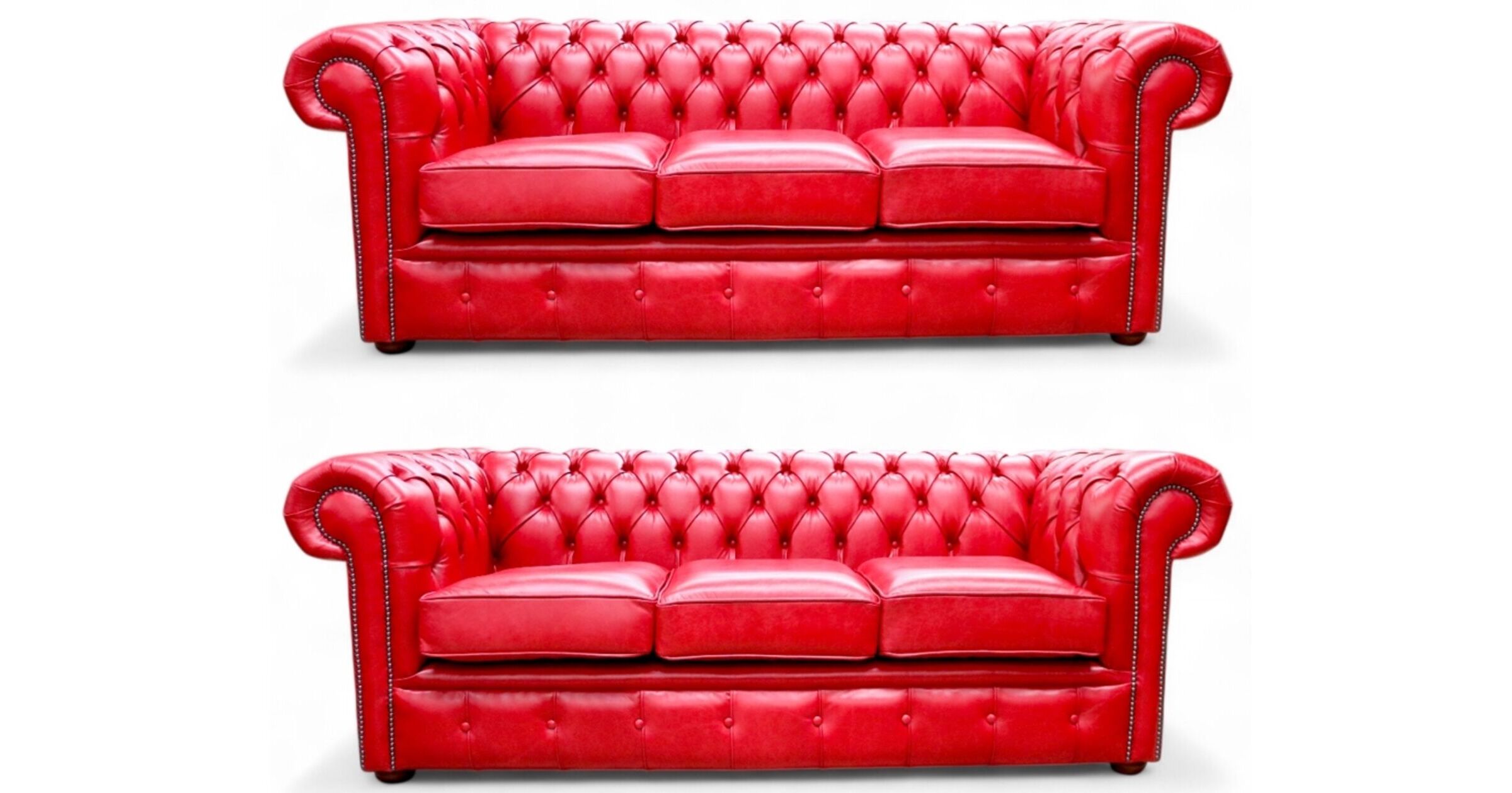 Luxury Chesterfield 3+3 Seater Sofas in Gamay Red Leather