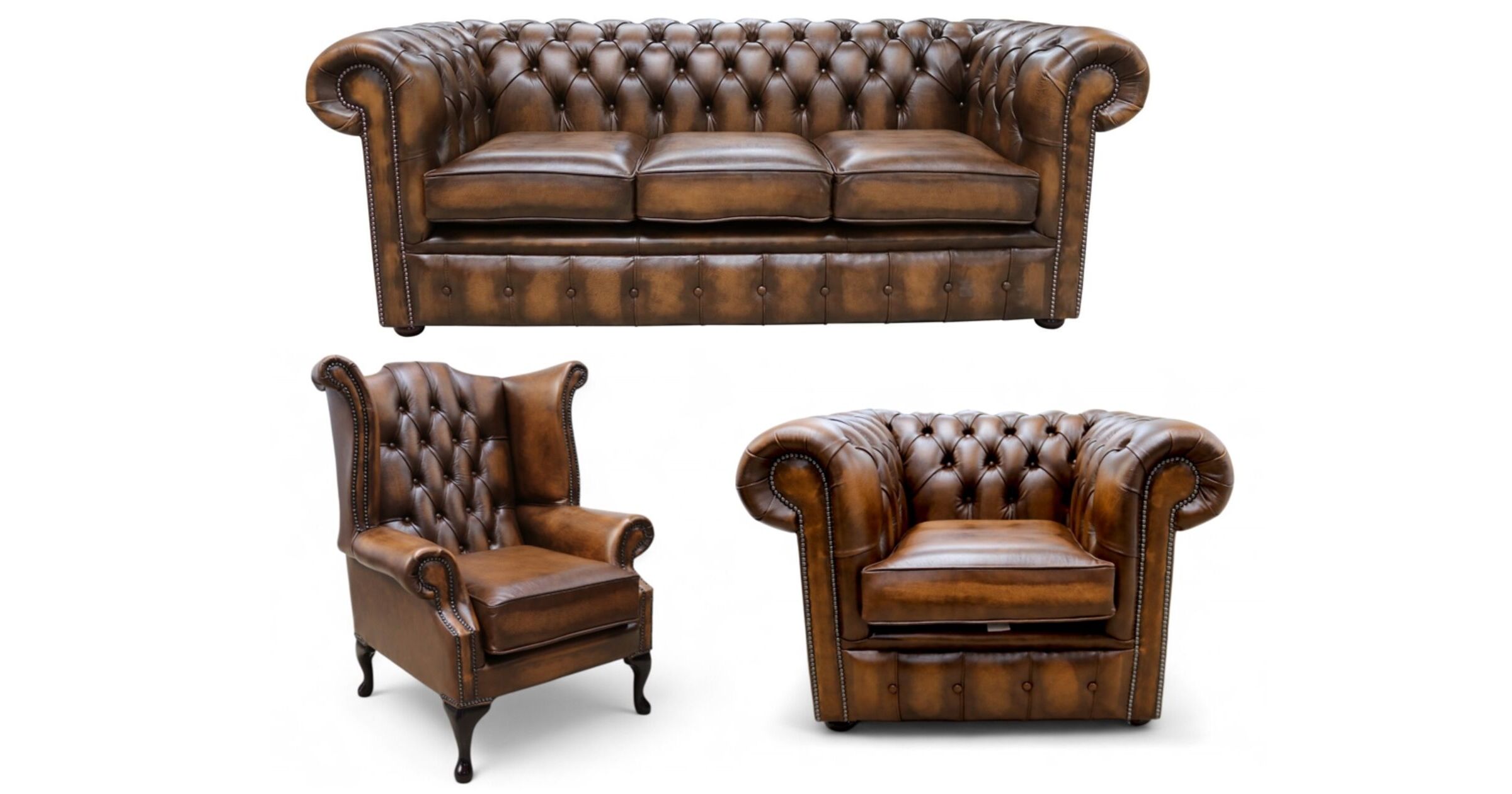 Chesterfield 3 Piece Suite. 3 Seater Sofa + Club Chair + Queen Anne ...