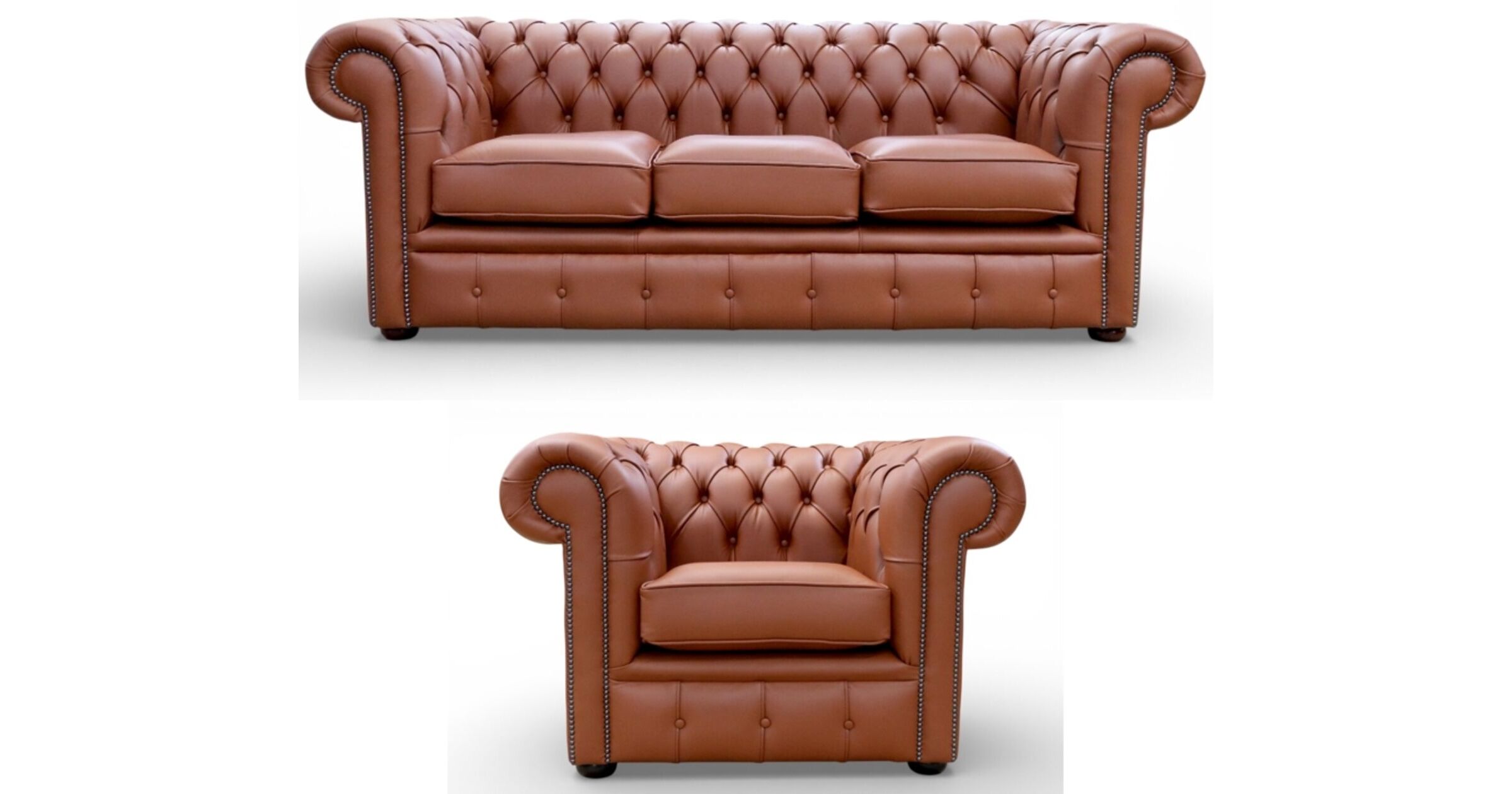 Chesterfield 3 Seater Sofa + Club Chair Spice Leather Sofa Suite