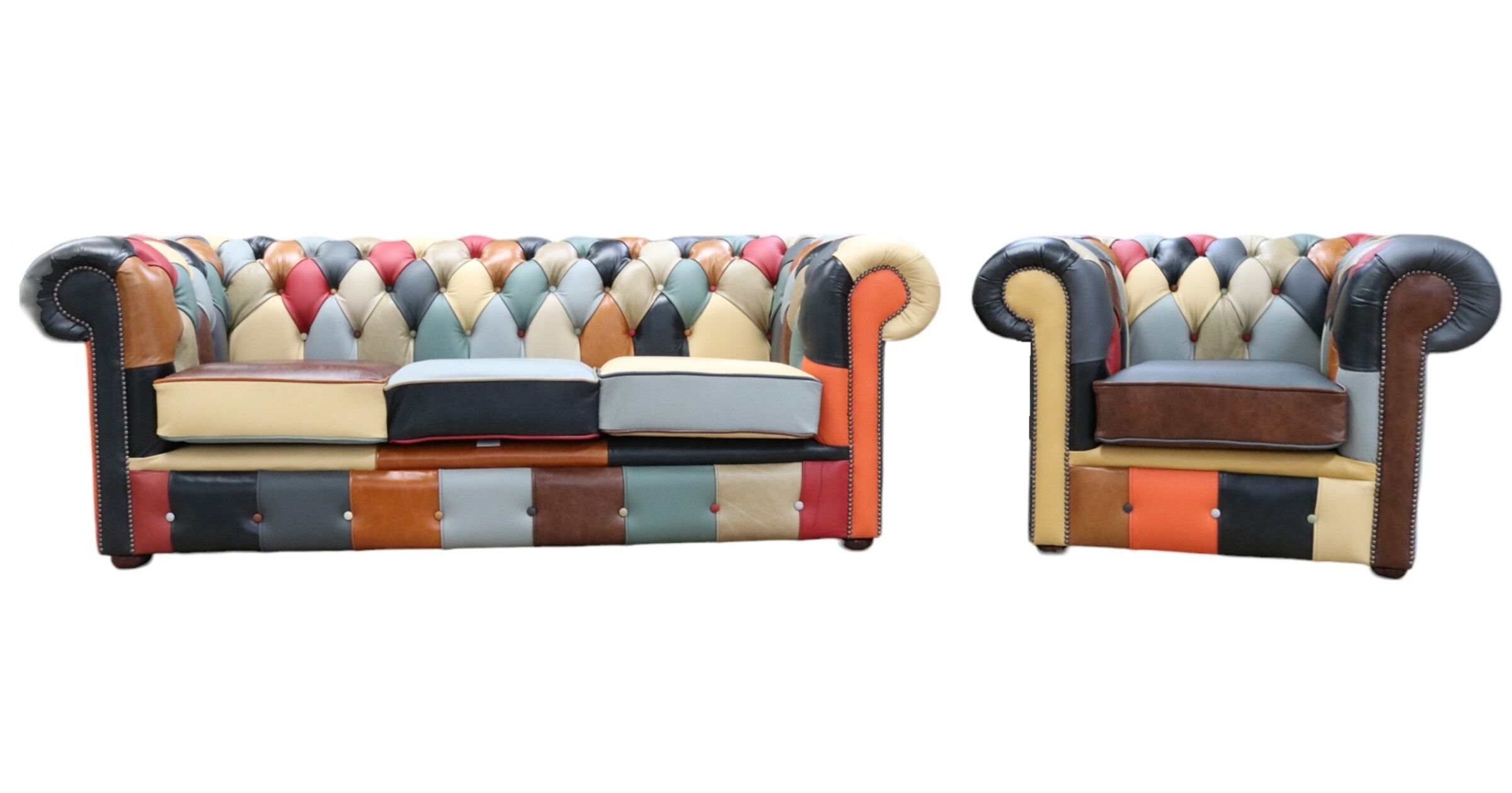 Luxury Chesterfield Harlequin Patchwork Sofa & Club Chair