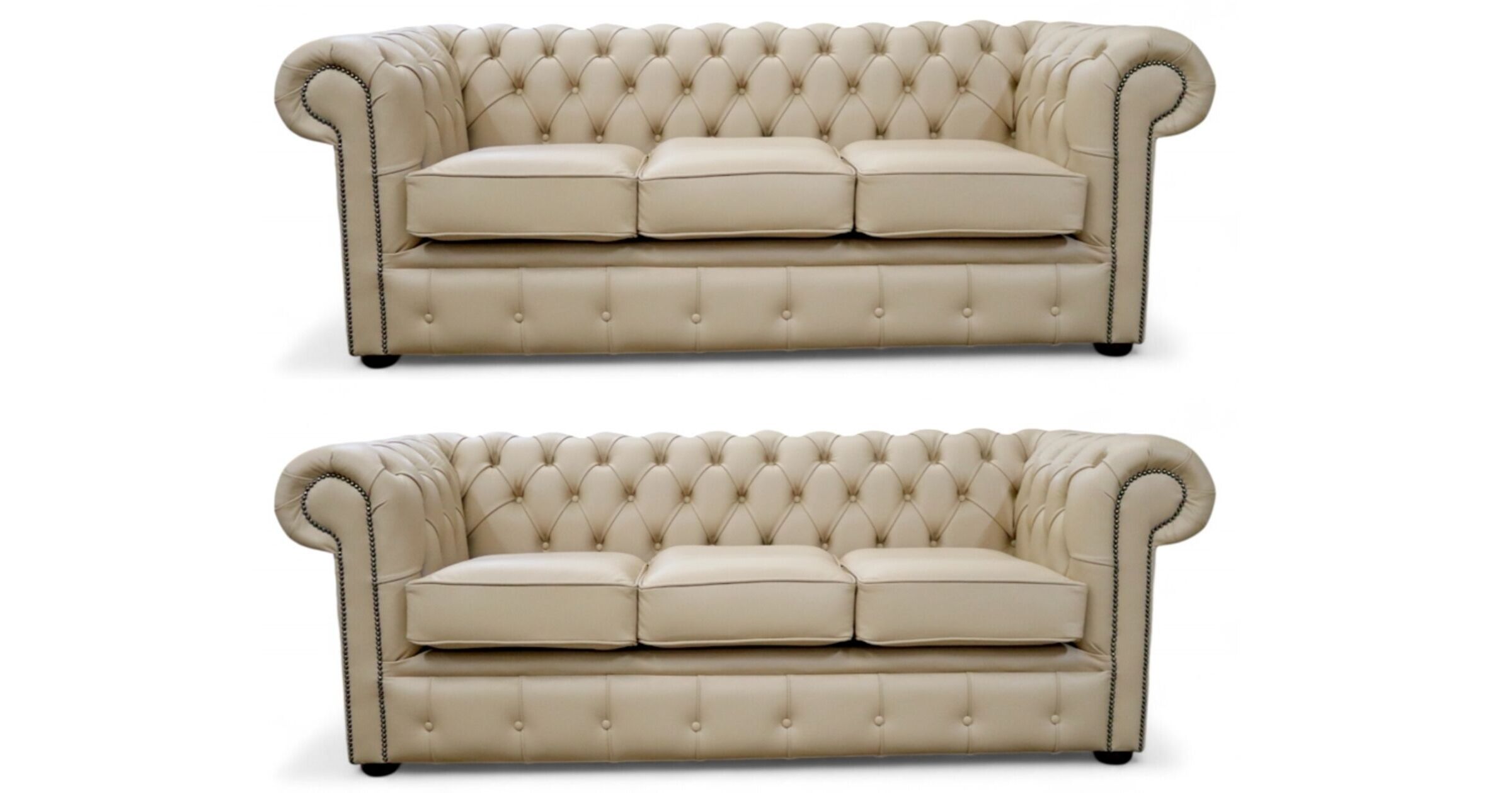Chesterfield Leather Sofa Suite - British Made 3+3 Seater Ivory