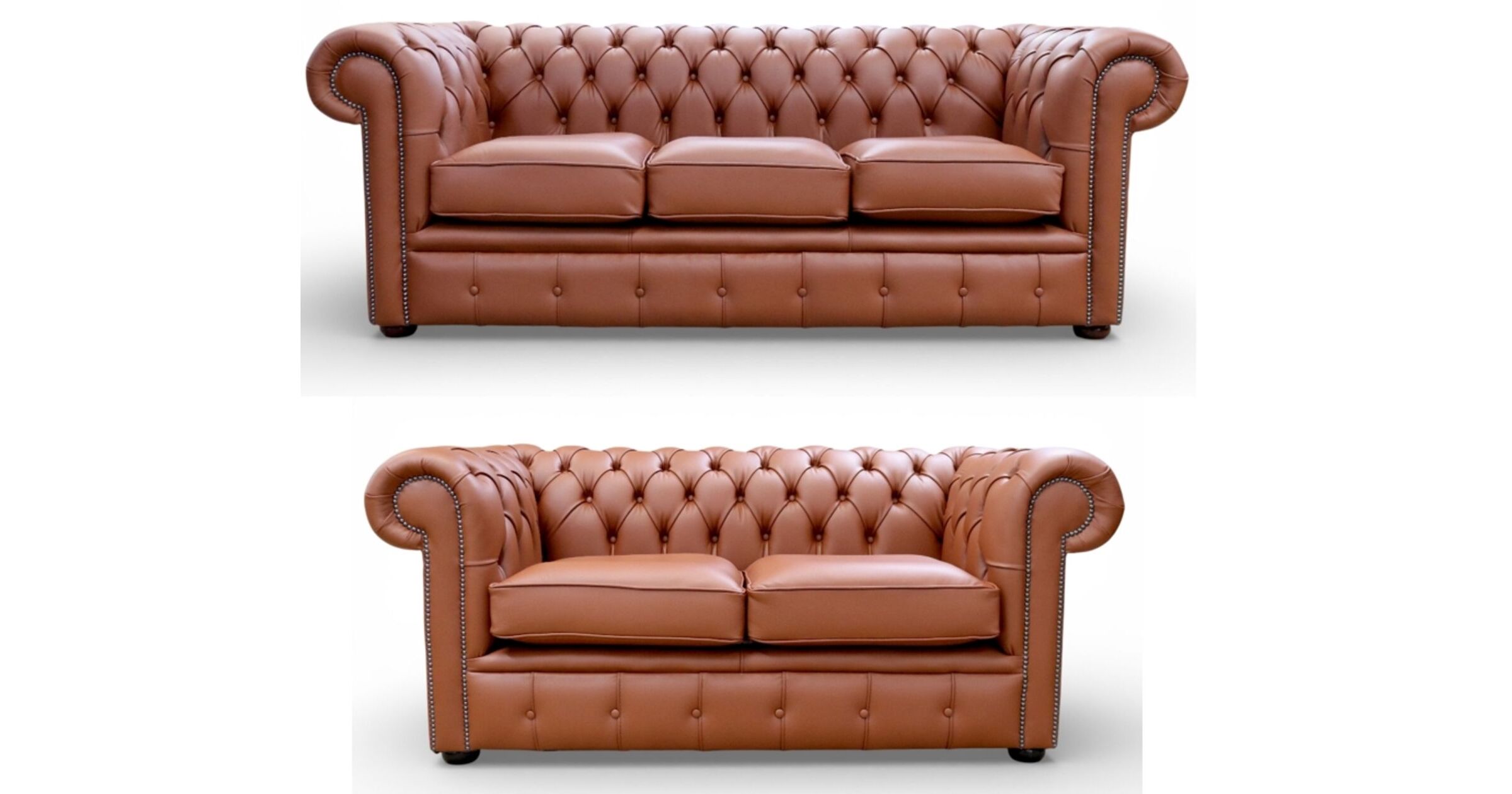 Chesterfield Spice Leather Sofa Suite - British Made 3+2 Seater