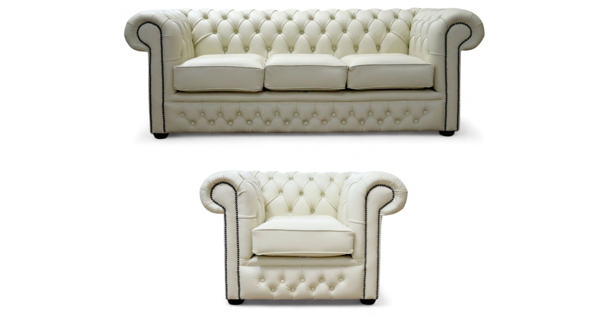 Chesterfield Winchester 3 Seater Sofa + Club Chair Leather Sofa Suite Cream