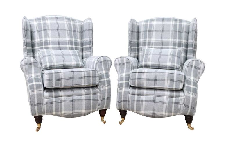 Wing Chair Fireside High Back Armchair Estell Indigo Stripe