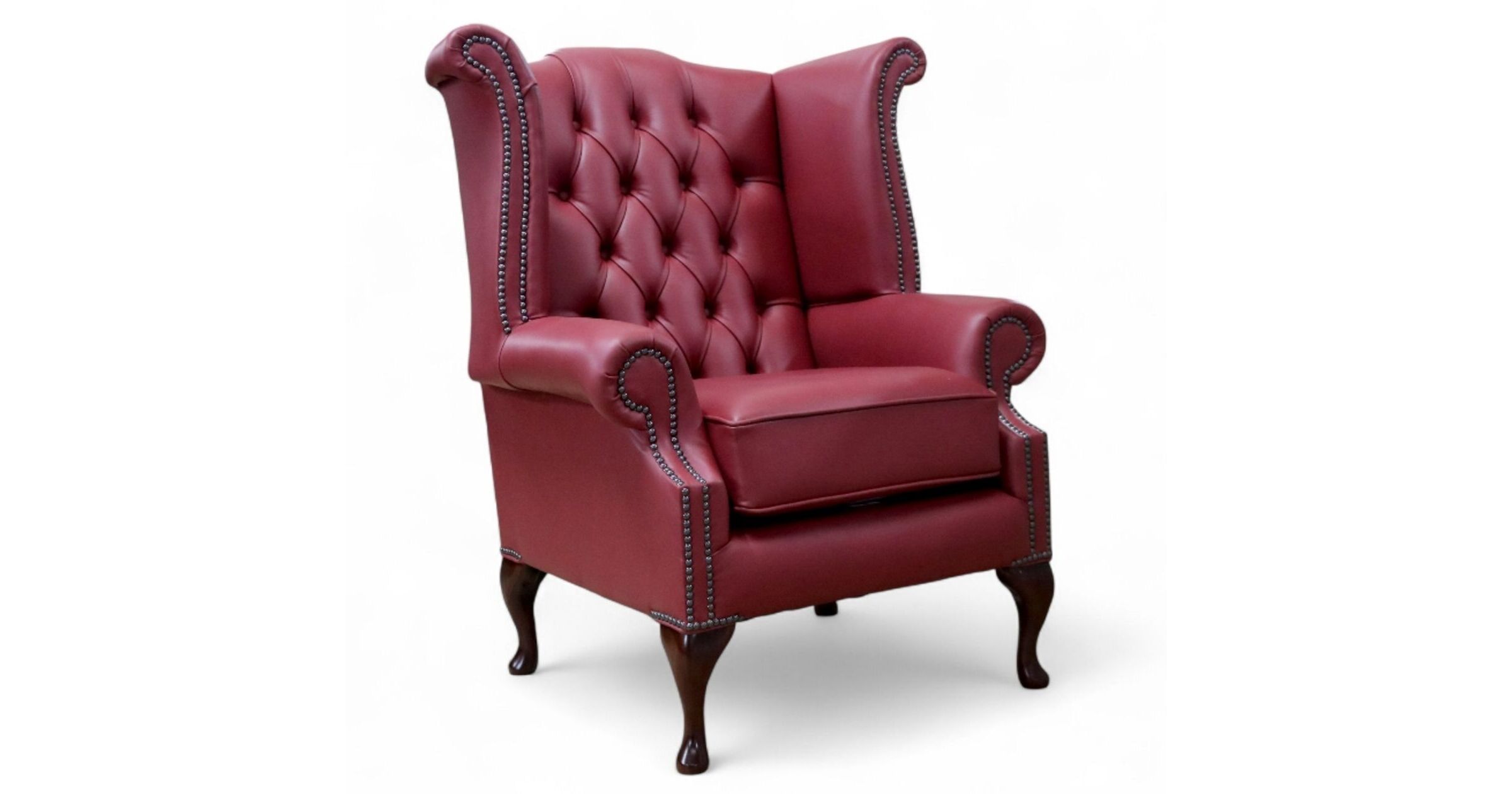 Vele Wine Leather Chesterfield High Back Wing chair | DesignerSofas4U