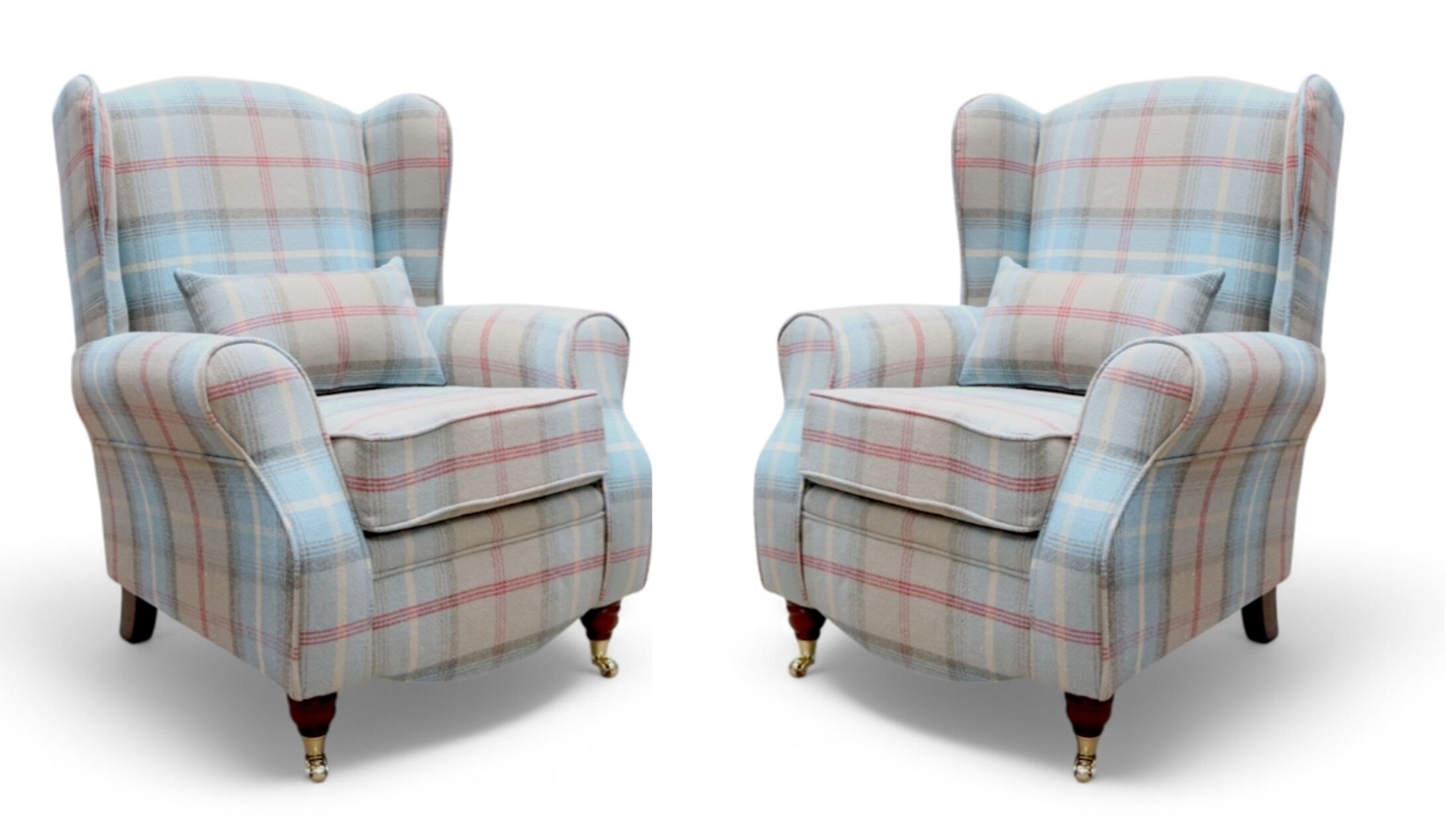 Sherlock Wingback Fireside Armchairs in Balmoral Ocean Check