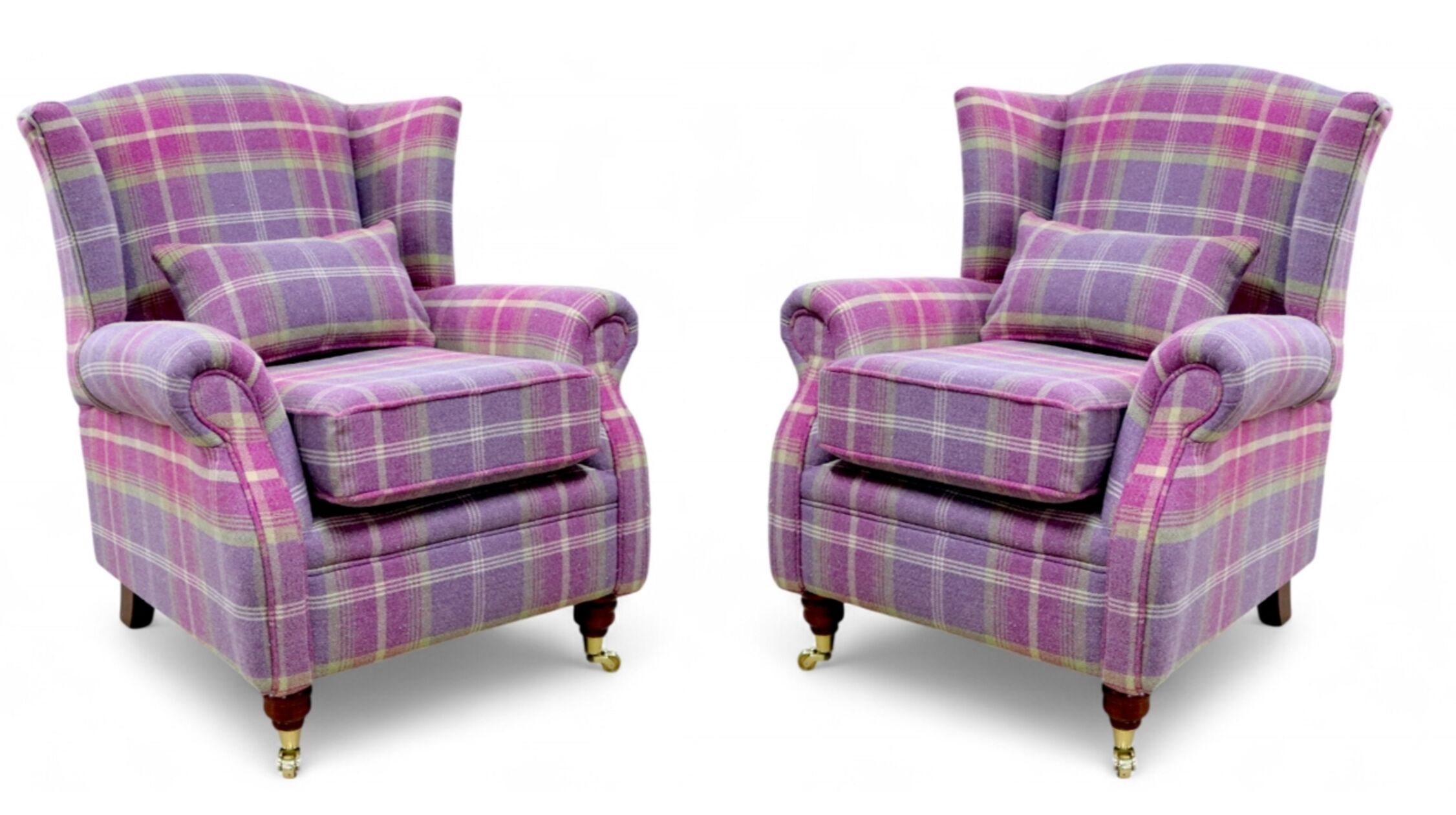 Balmoral Amethyst Check High Back Wing Chairs | Armchairs