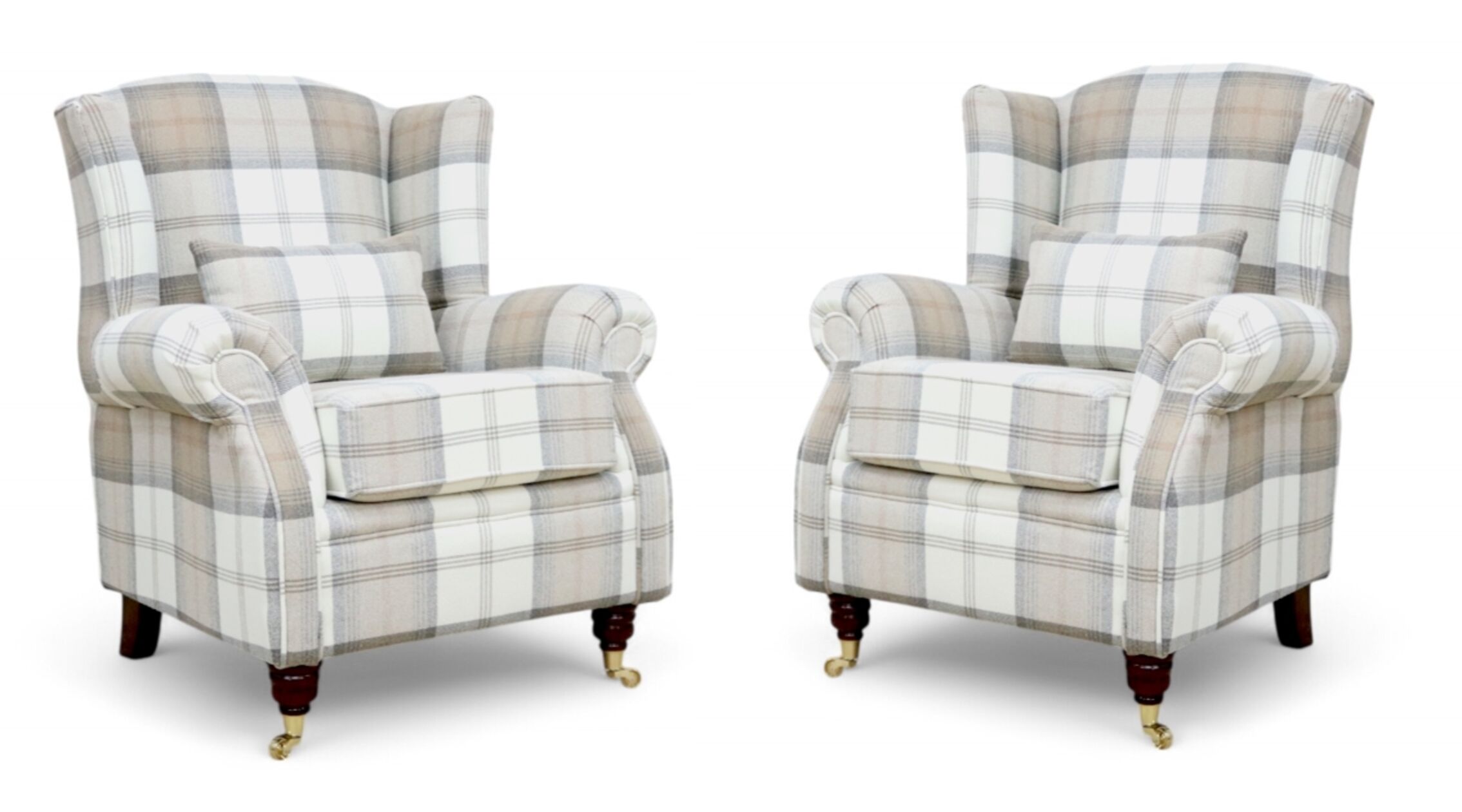 Balmoral Cloud Check Wing Chairs: High Back Fireside Armchair