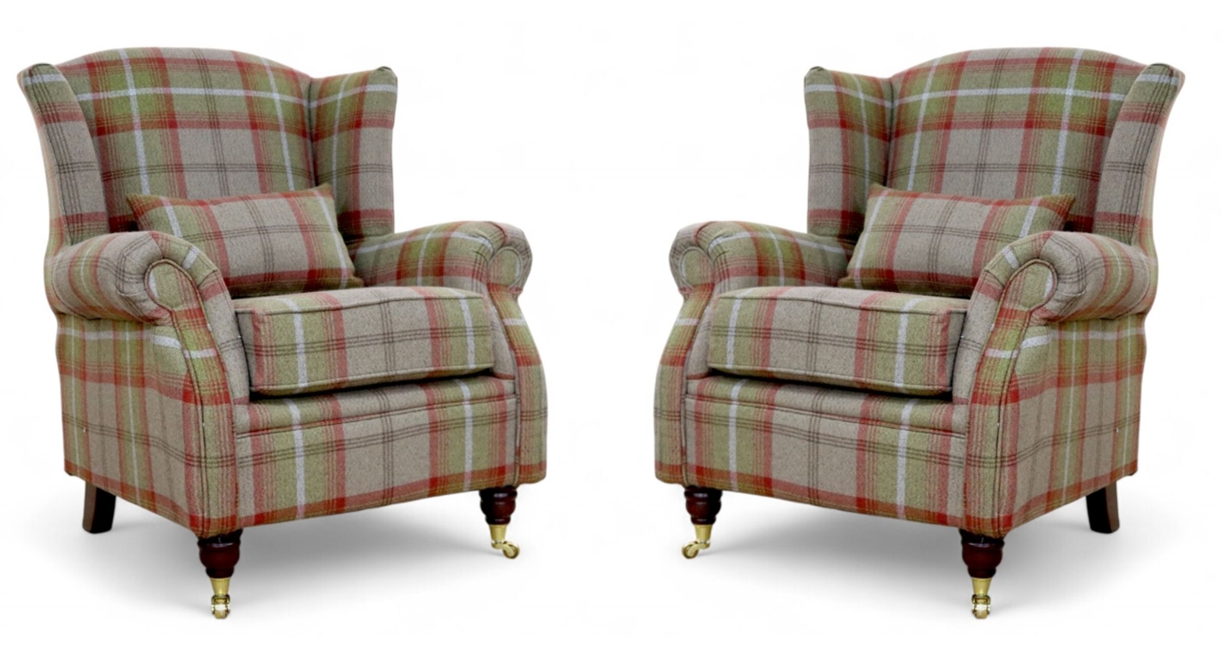 Buy Balmoral Rust Check High Back Wing Chairs | Armchairs