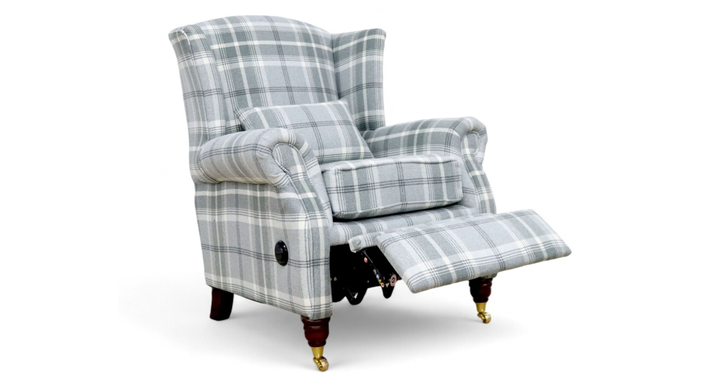 Balmoral Dove Grey Check Fabric Armchair Stylish Reclining Wing Chair
