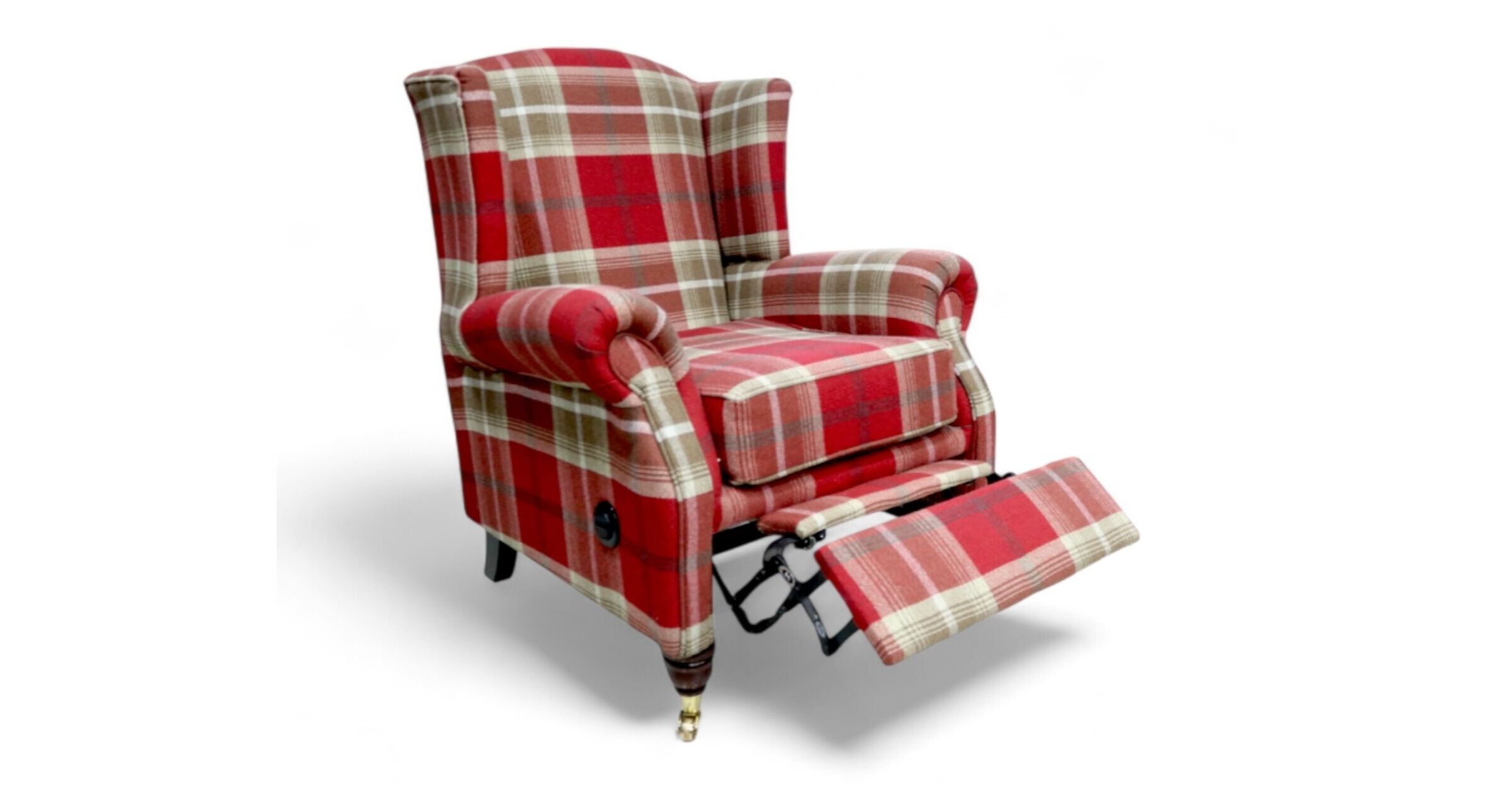 Balmoral Red Check Fabric Armchair Stylish Reclining Wing Chair