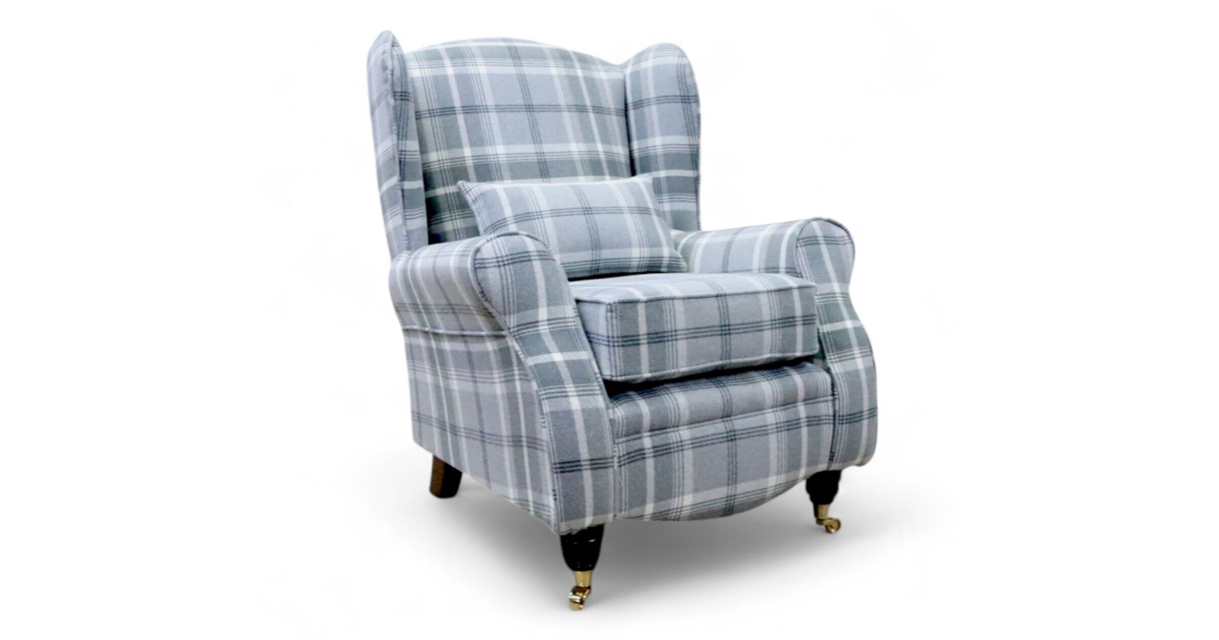 Sherlock Wingback Armchair in Balmoral Dove Grey Check Pattern