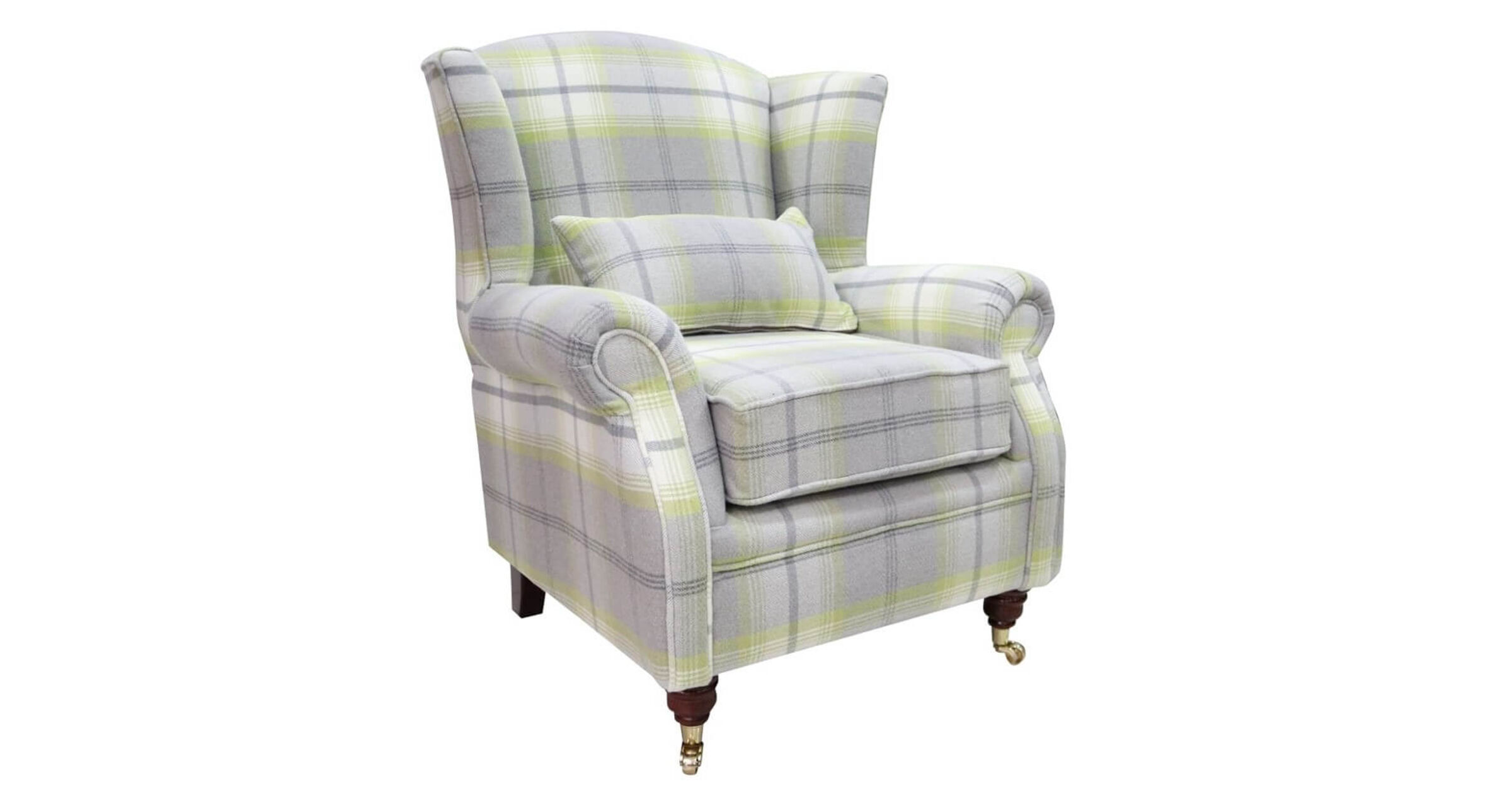 Balmoral Citrus Green Check High Back Wing Chair | Armchairs