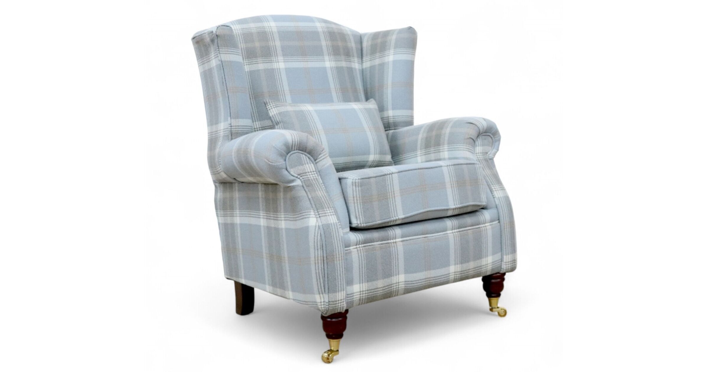 Balmoral Cloud Check Wing Chair: High Back Fireside Armchair