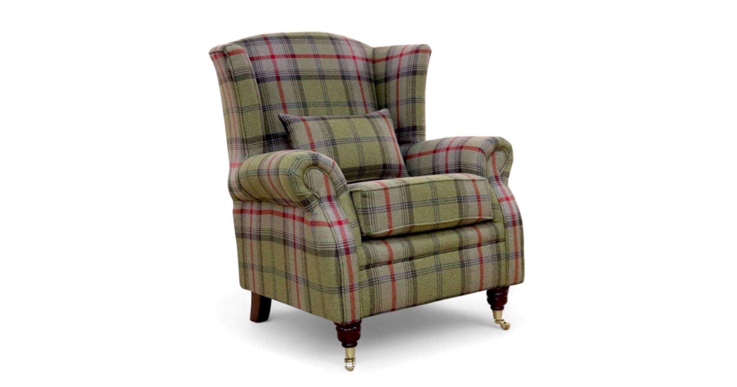 Balmoral Hunter Check High Back Wing Chair | Armchairs