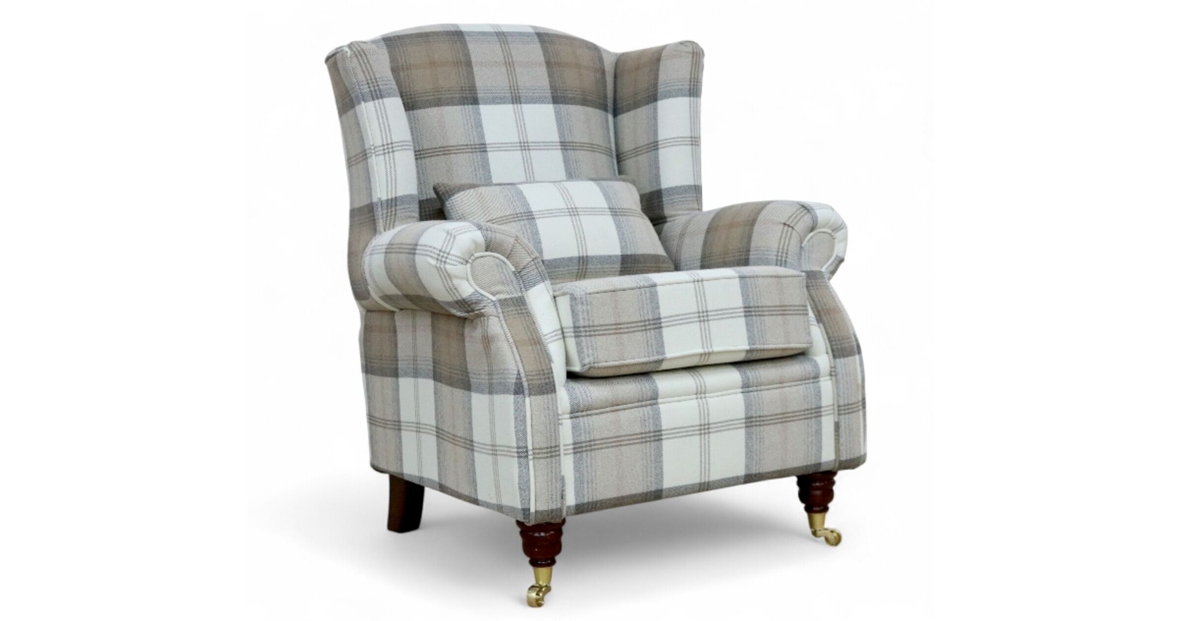 Balmoral Oatmeal Check High Back Wing Chair | Armchairs