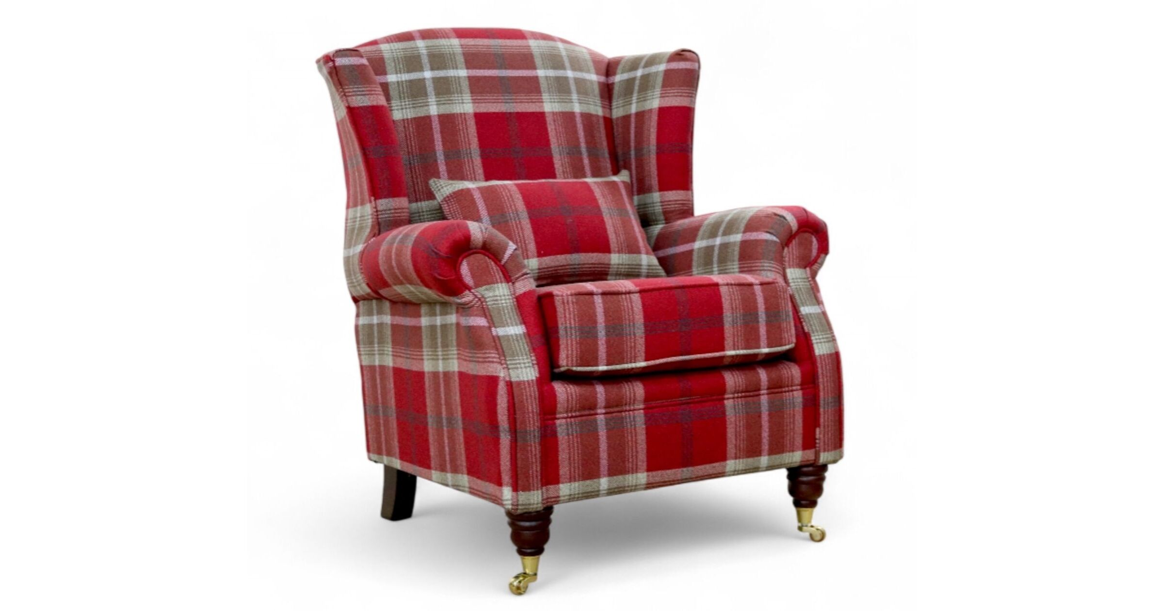 Balmoral Red Check High Back Wing Chair | Armchairs
