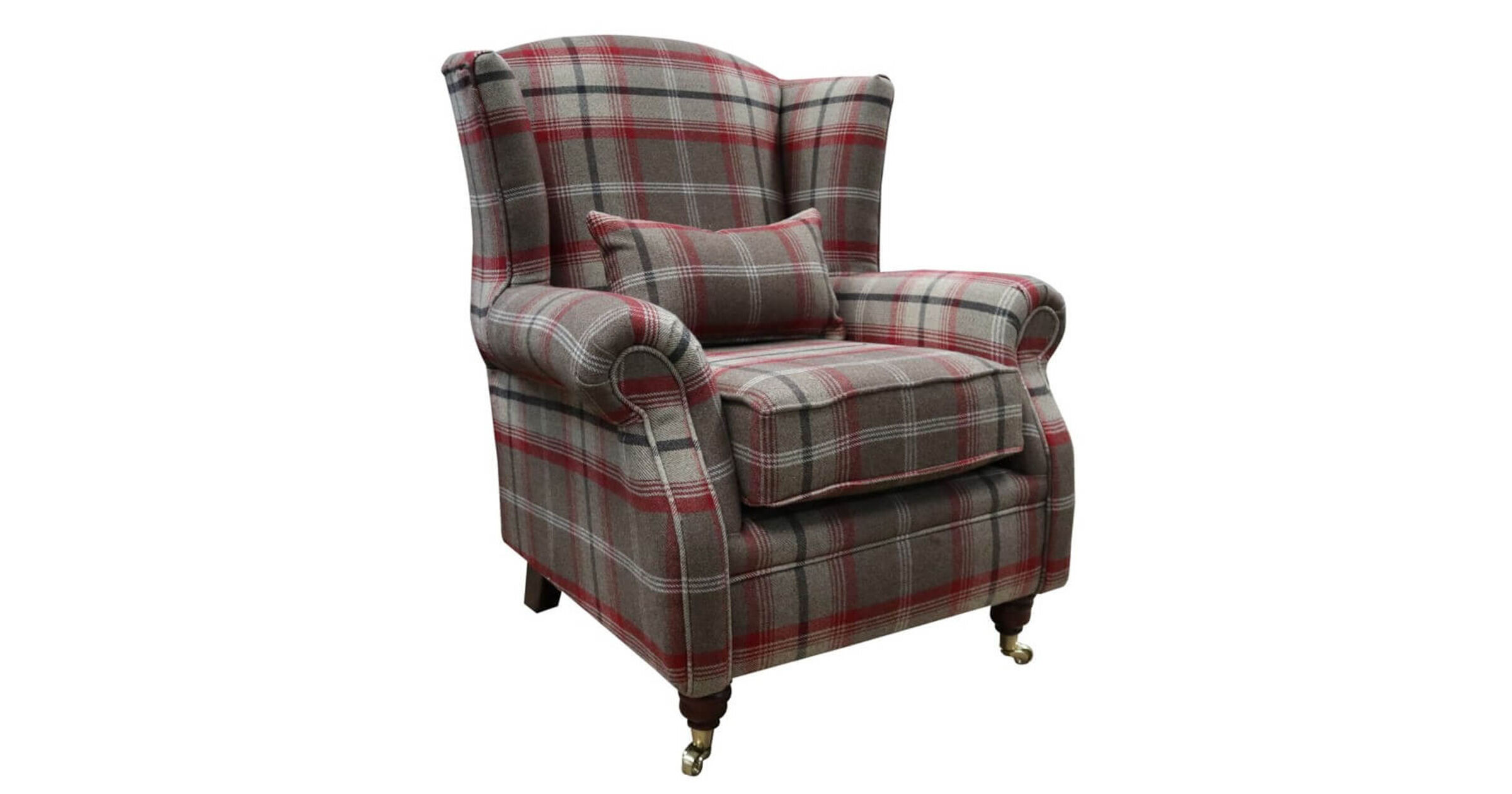 Balmoral Rosso Check Wing Chair: High Back Fireside Armchair