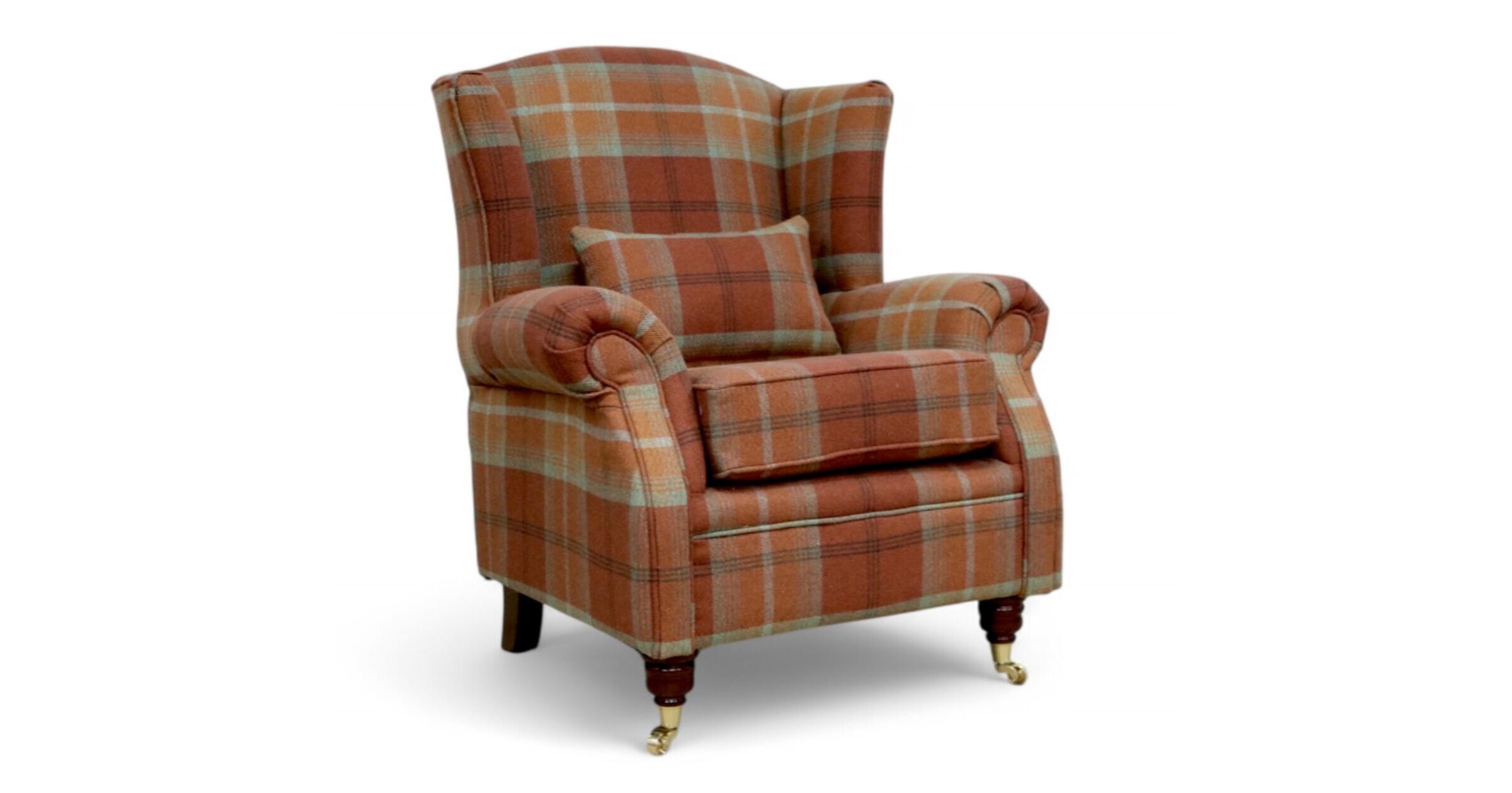 Balmoral Spice Check Wing Chair: High Back Fireside Armchair