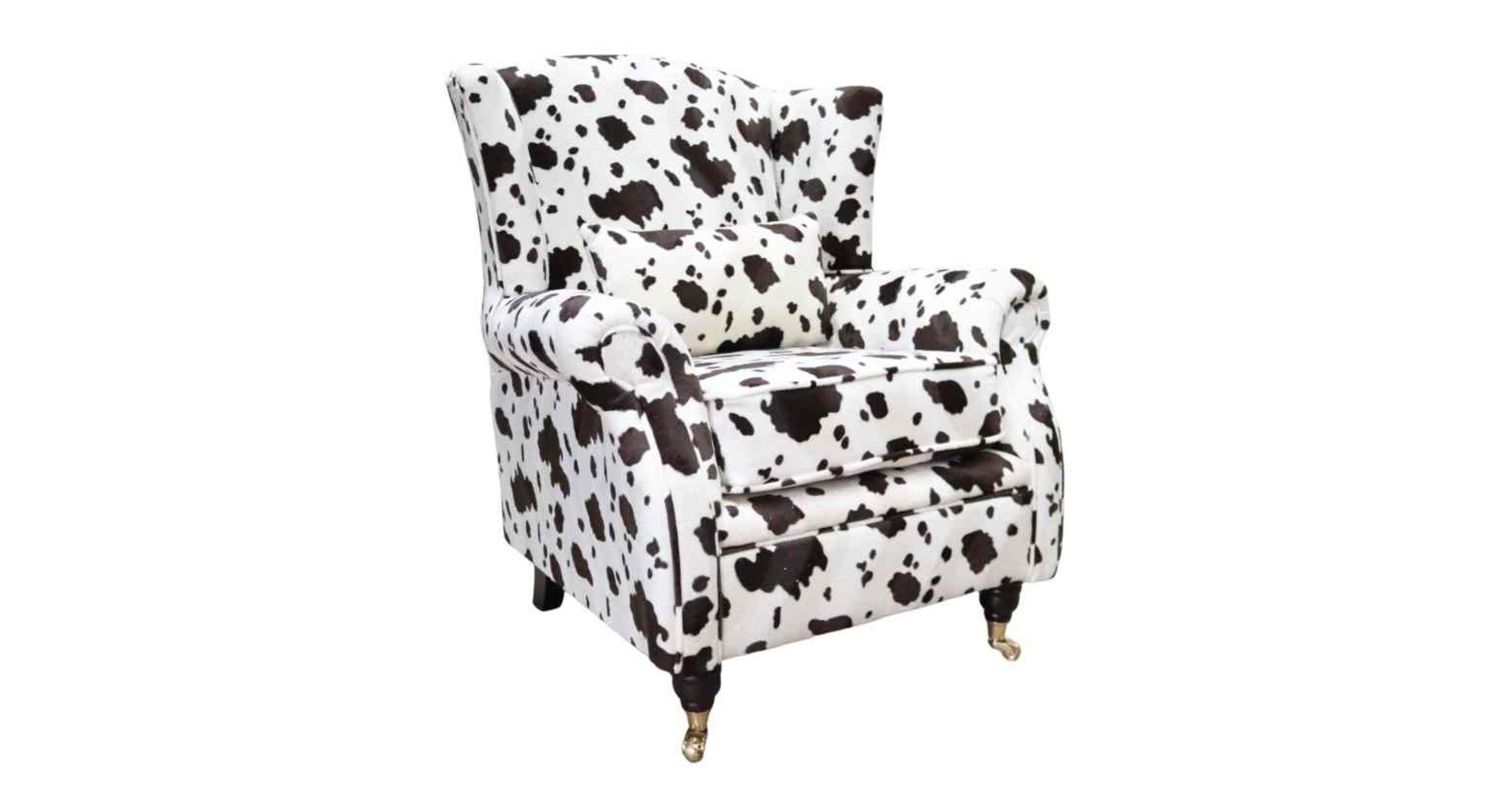 Brown Cow Wing Chair Fireside High Back Armchair Elegance
