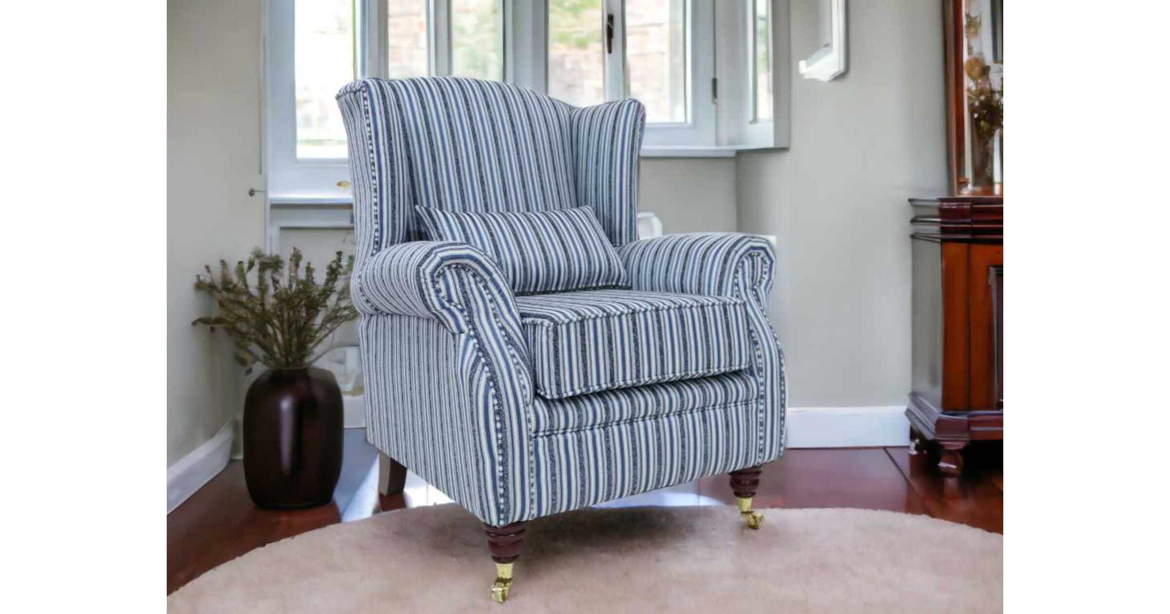Indigo Stripe Chic Elevate Your Décor with the Estell Wing Chair