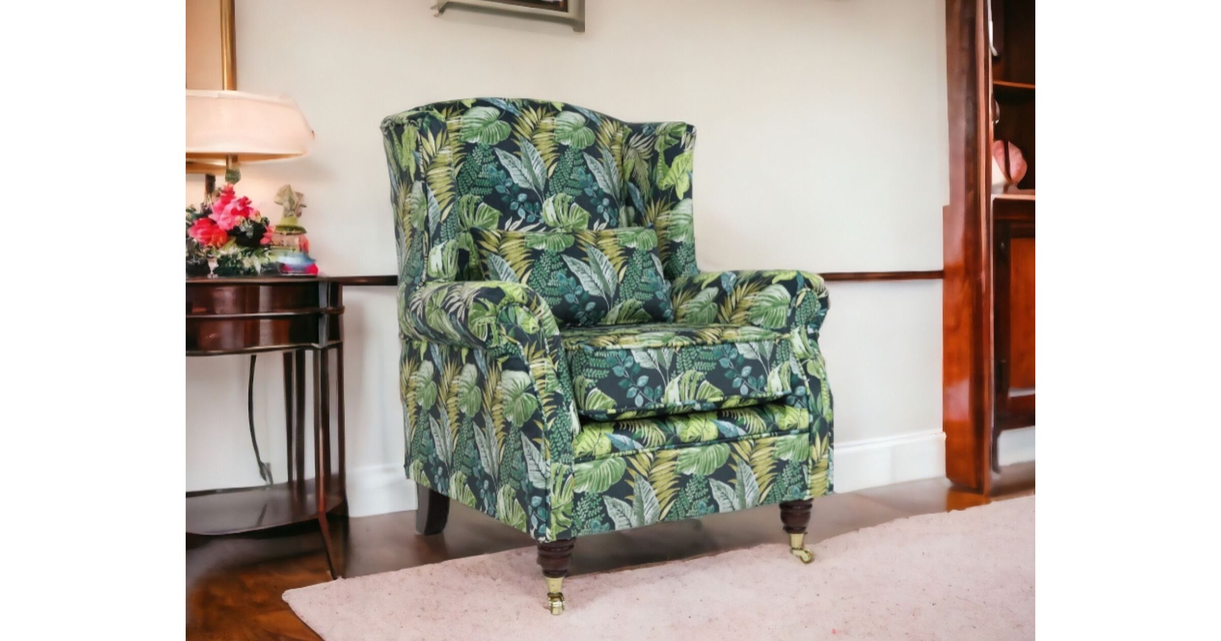 Foliage Green Wing Chair: Fireside High Back Armchair