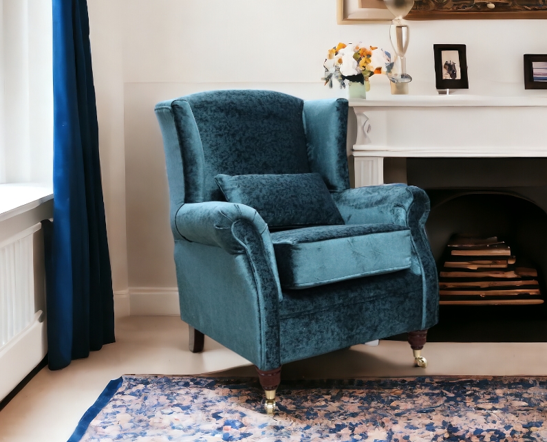 Fireside Wing Chair High Back Armchair in Stunning Dreamy Peacock
