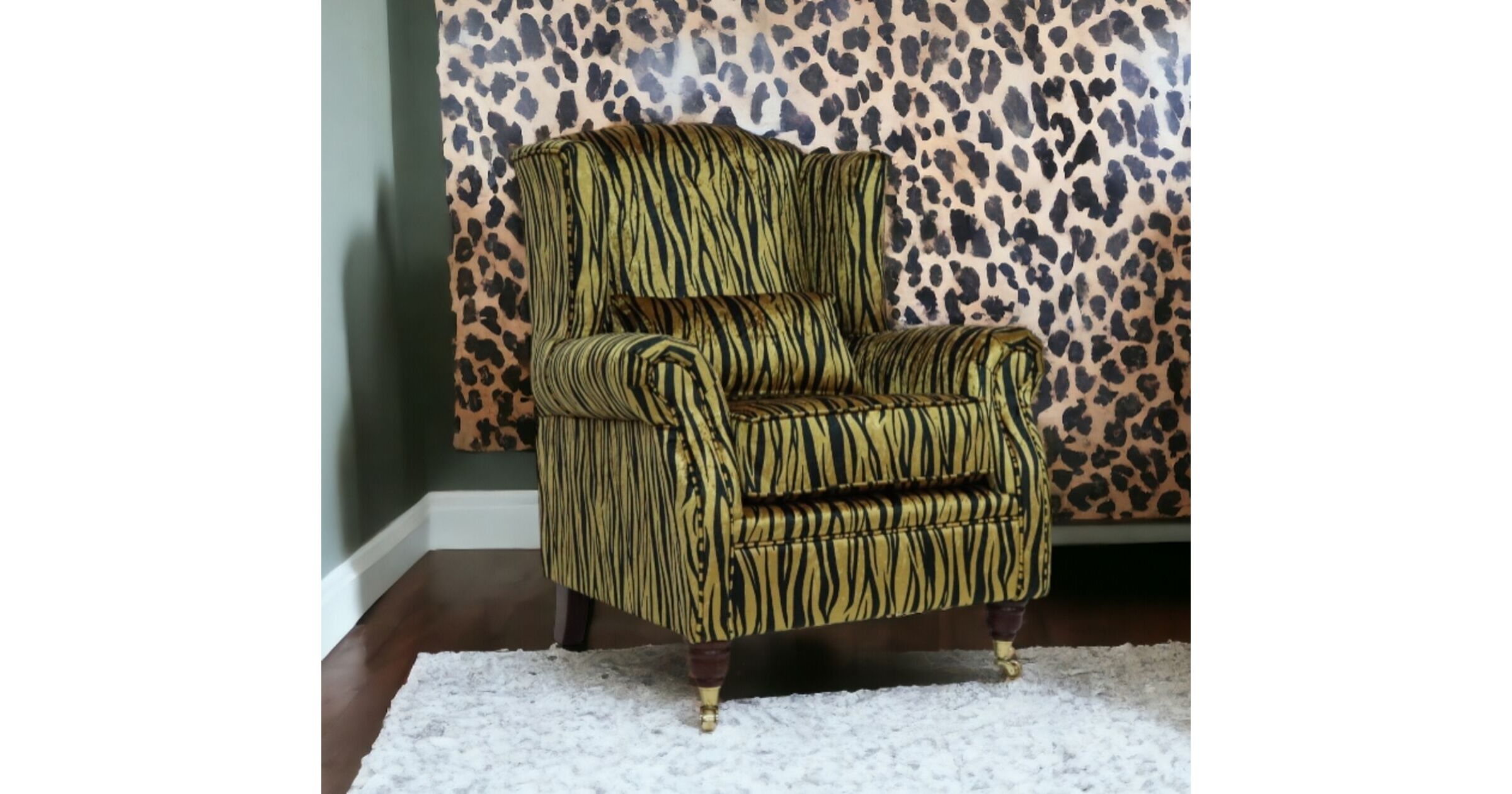 Wing Chair Fireside High Back Armchair Zebra Gold