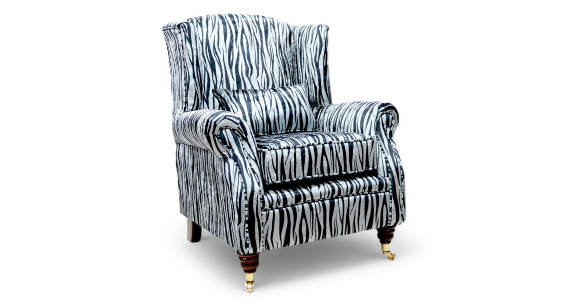 Fireside Wing Chair High Back Armchair in Zebra Silver Fabric