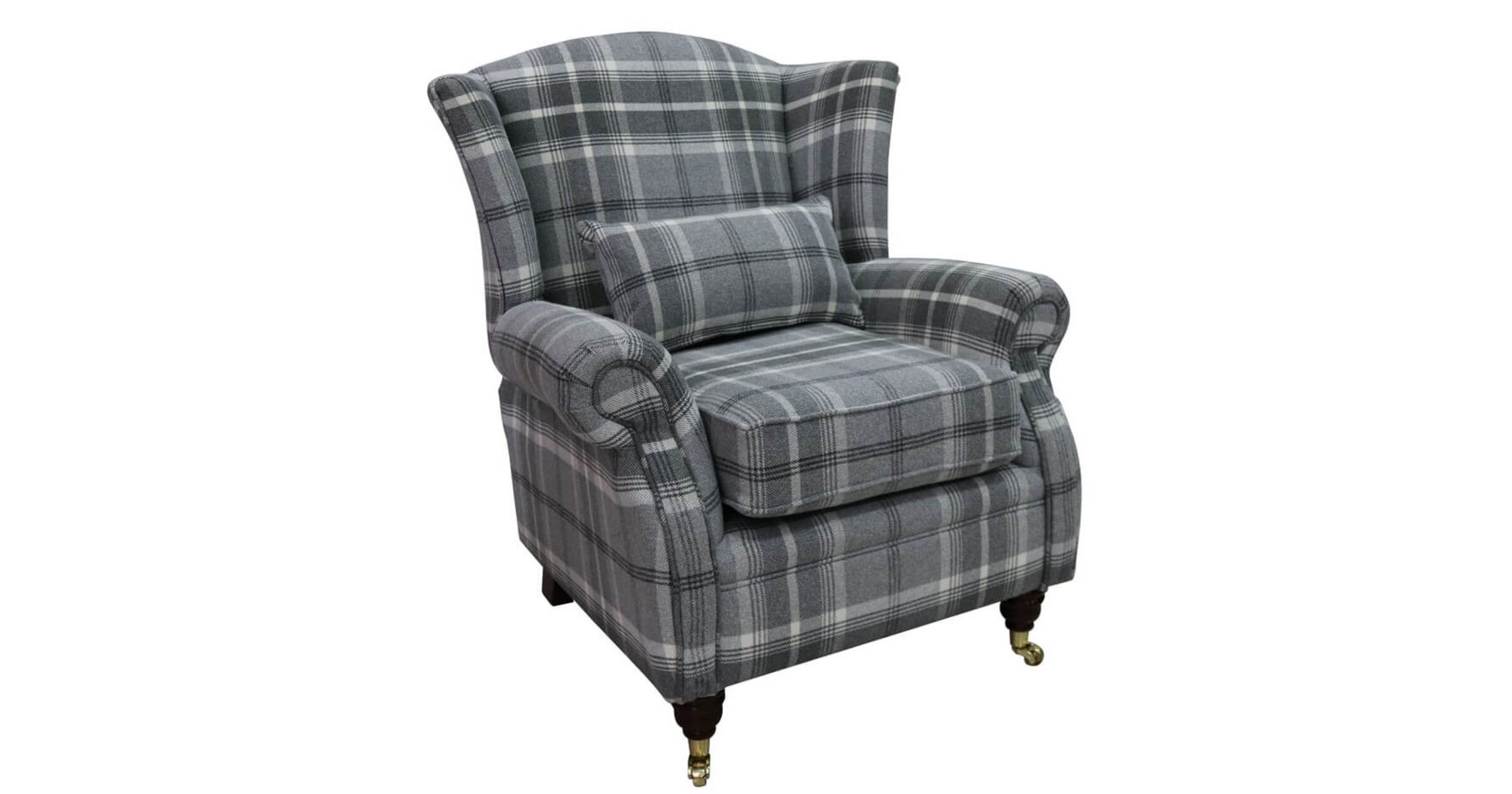Balmoral Dove Grey Check Wing Chair Refined Fireside Comfort