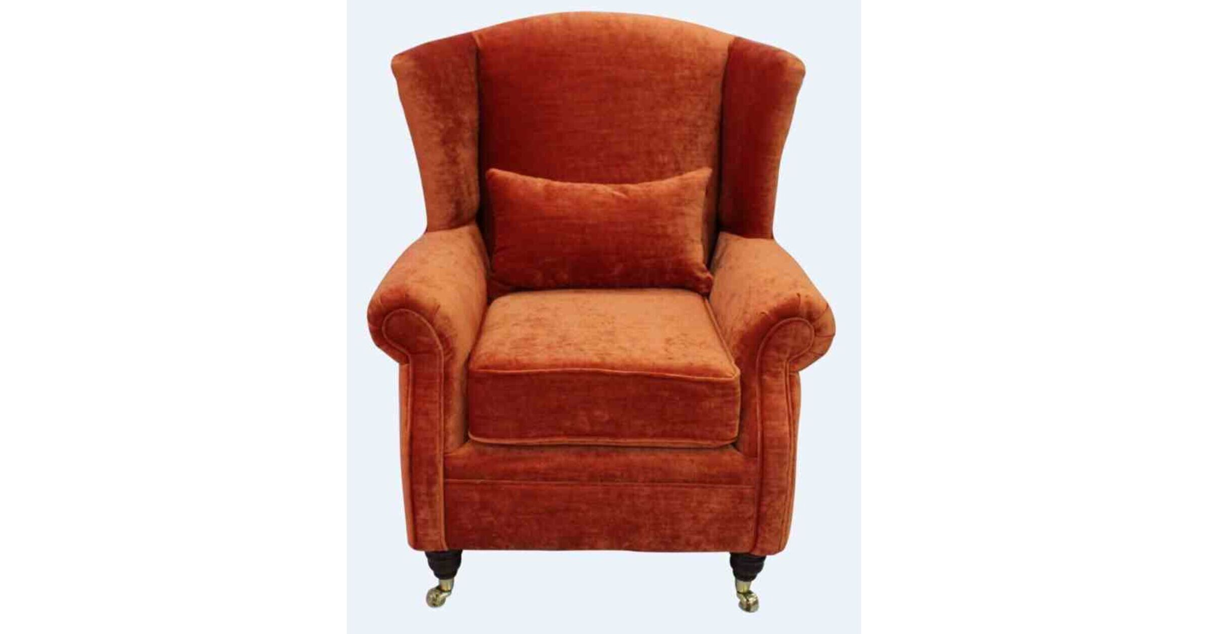Elegant High-Back Wing Chair in Pastiche Burnt Orange Velvet