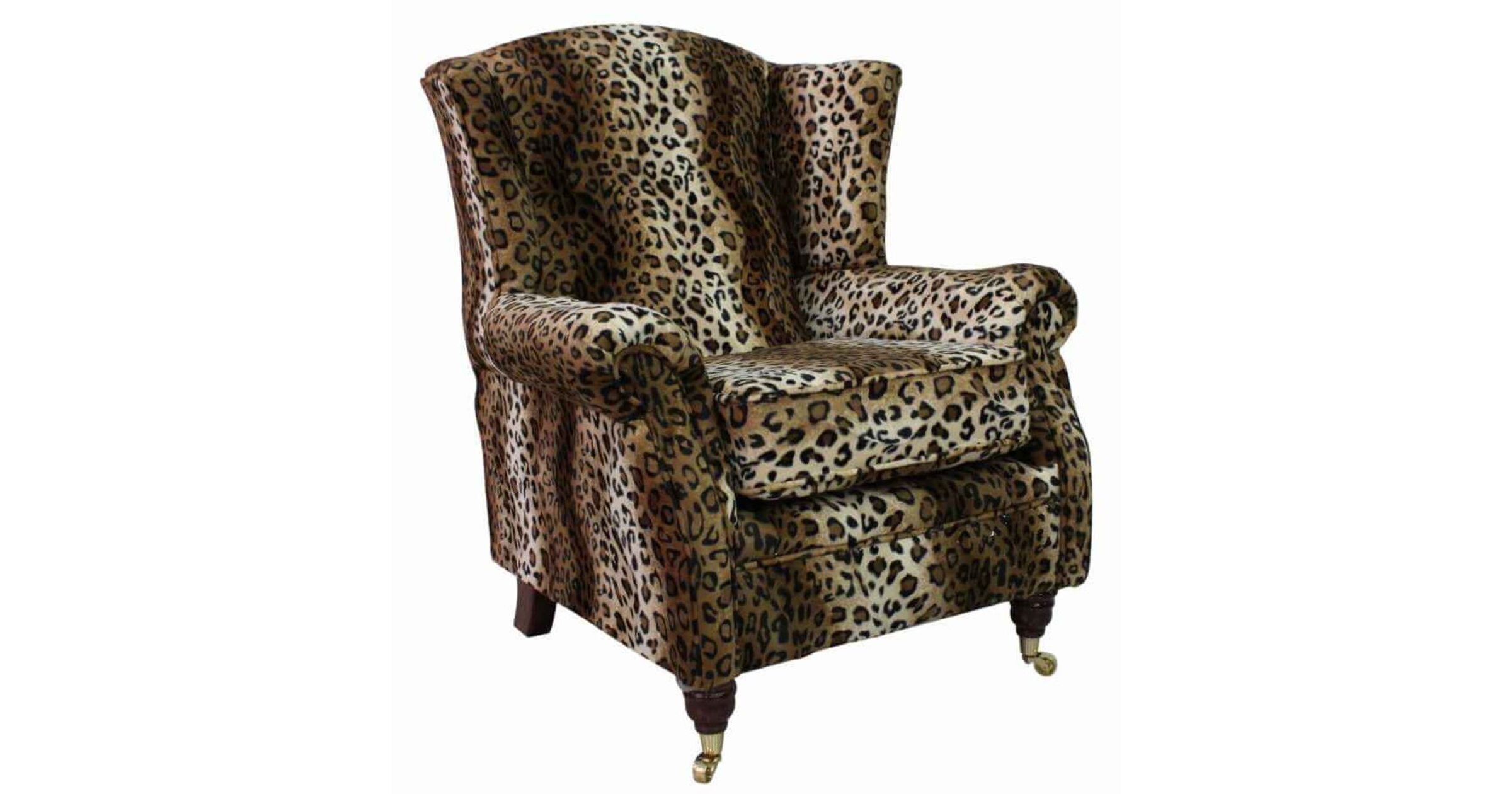 Animal Print Brown Leopard Wing Chair Fireside High Back Armchair ...