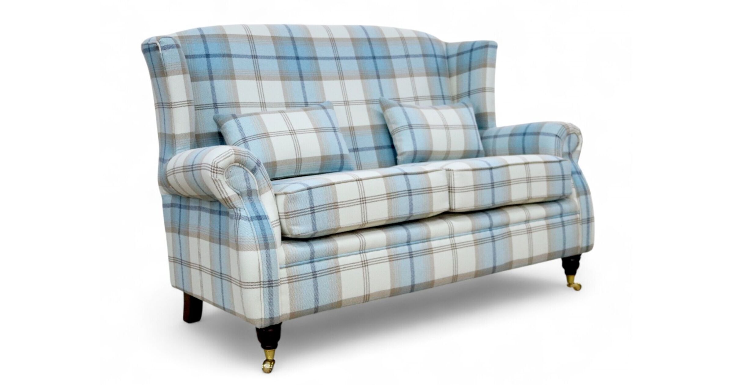Balmoral Sky Check High Back Wing Sofa | Armchairs