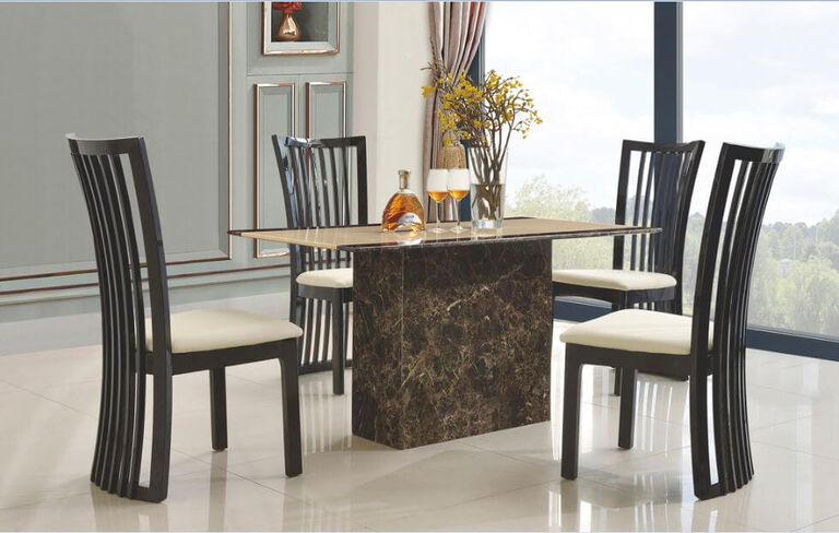 Ingrid Natural Stone Dining Table With Marble Effect And Lacquer Finish ...