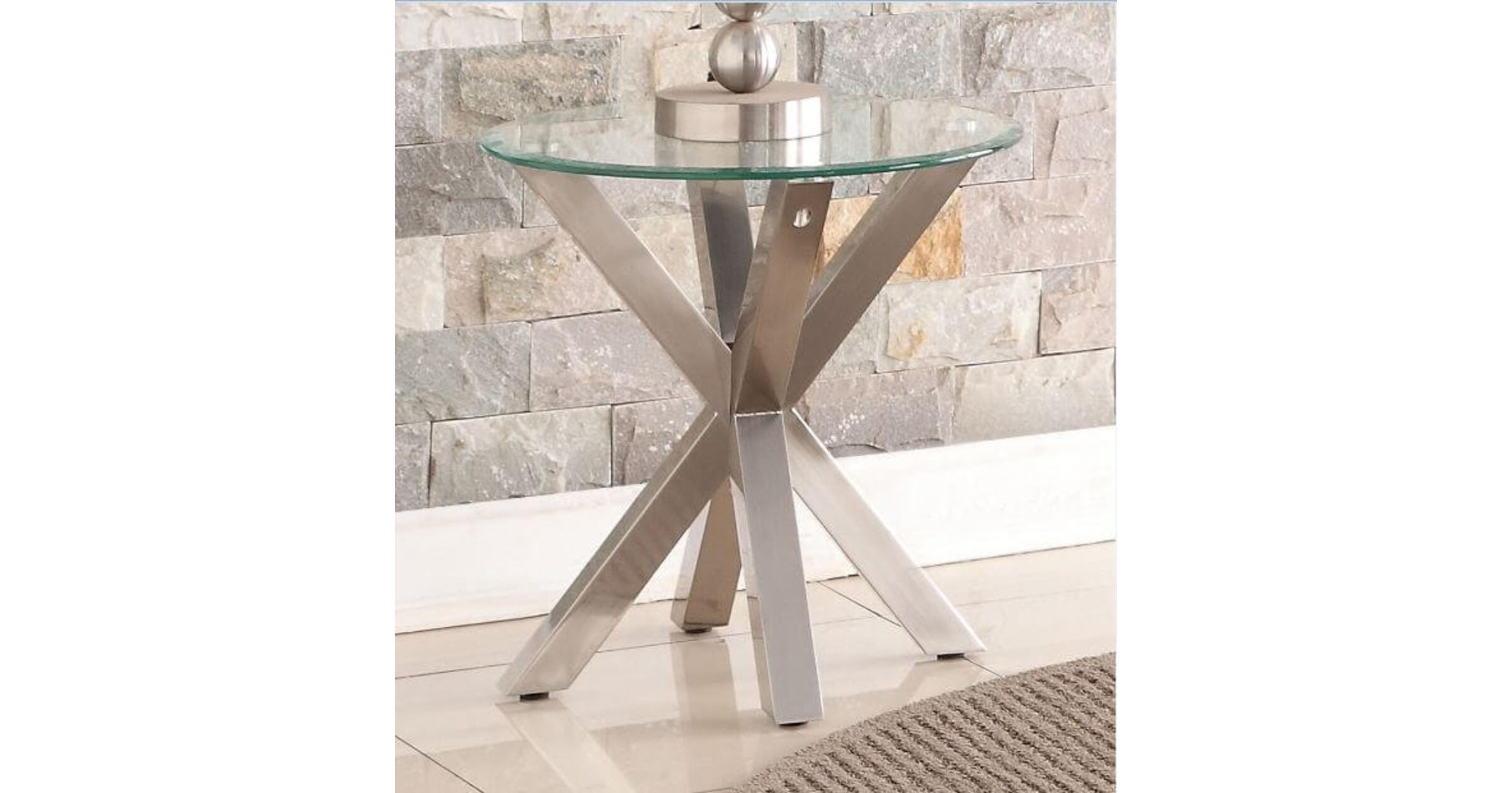 Nicholas Round Glass Top Lamp Table With Brushed Stainless Steel Legs ...