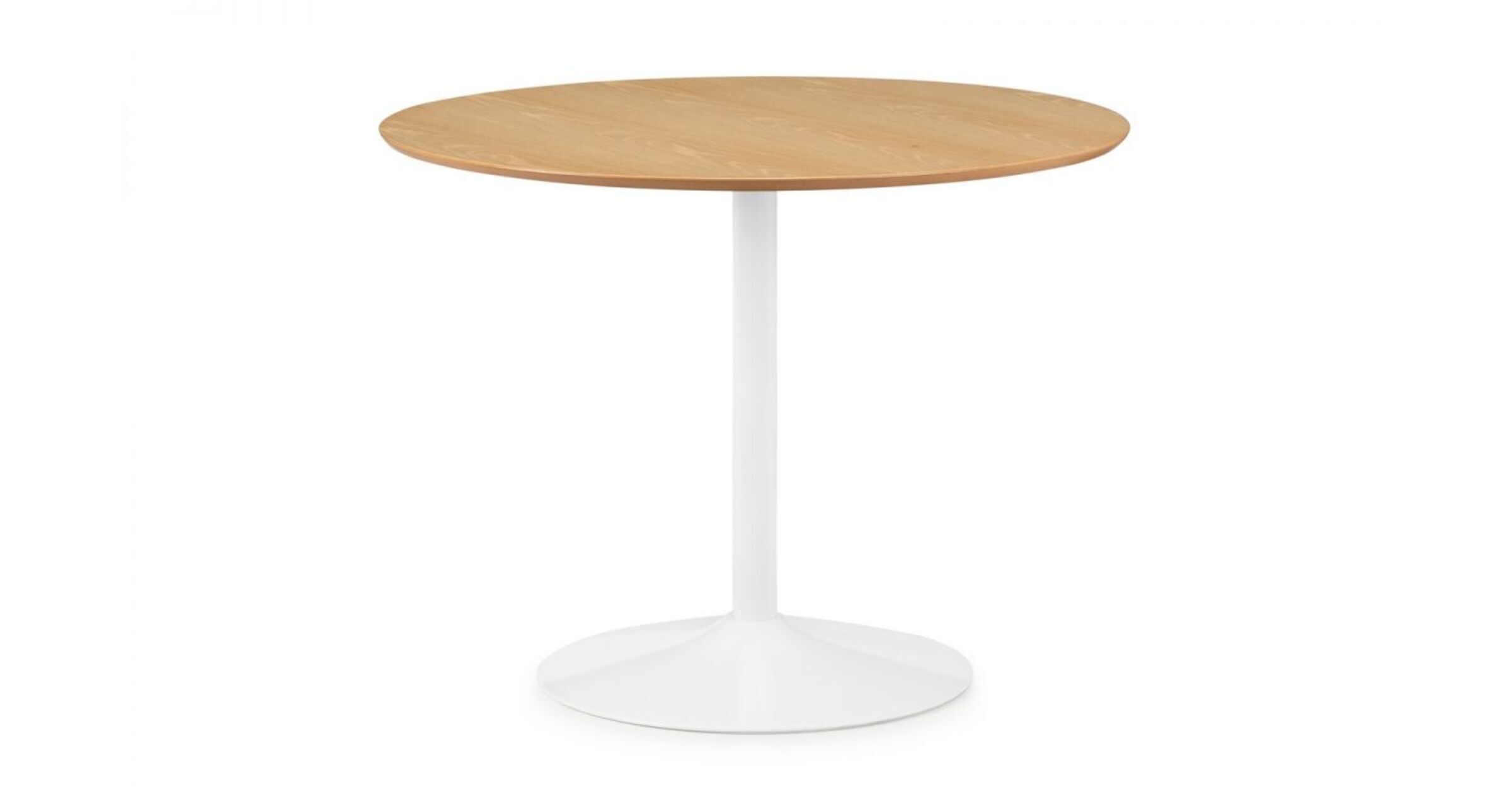 Bellissa Round Table Oak Top White Metal Pedestal Base