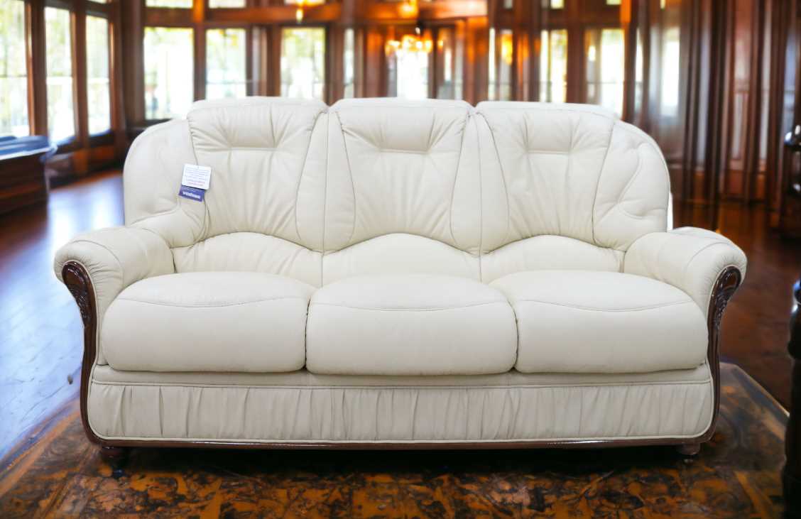 Debora Italian Leather Sofa Settee Cream | Classic Elegance
