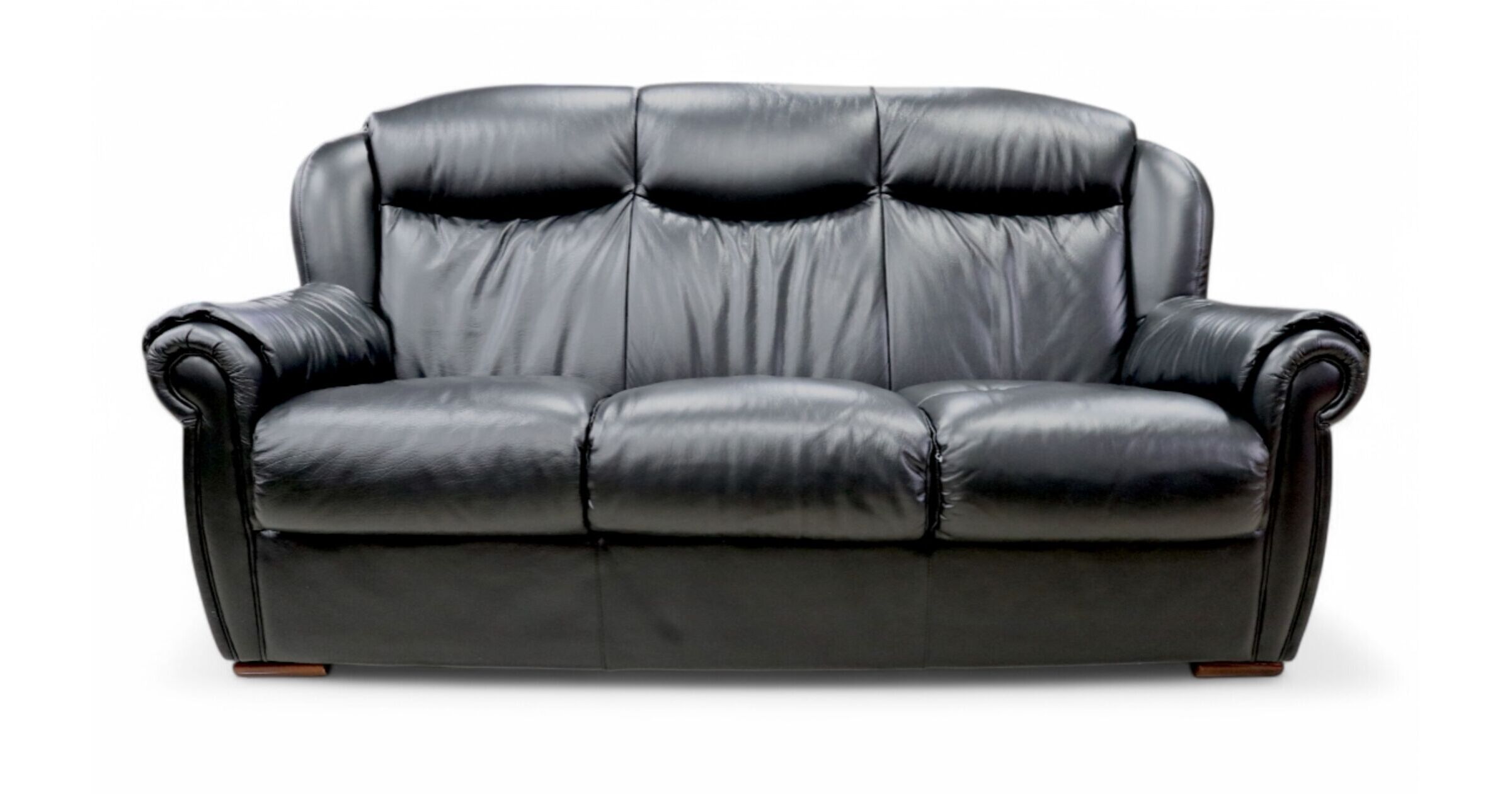 Palermo Genuine Italian Buffalo Leather 3 Seater Sofa, Black Cat B