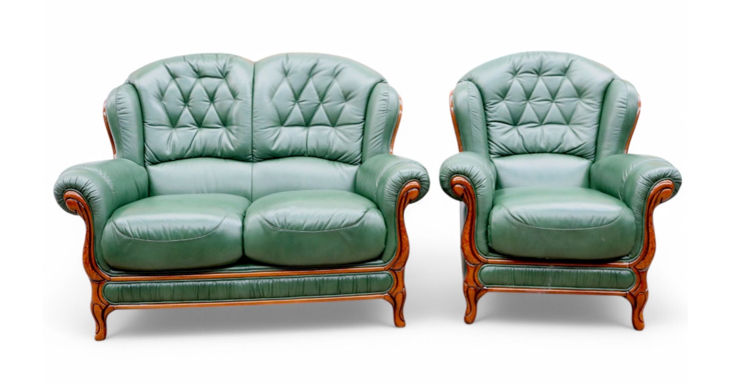 Venice Green Leather Sofa Set 2 Seater + Armchair Combo