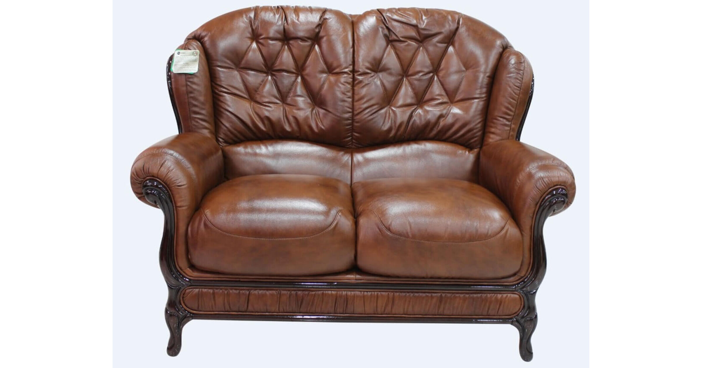 Venice Italian Leather Sofa 2-Seater Settee in Tabak Brown