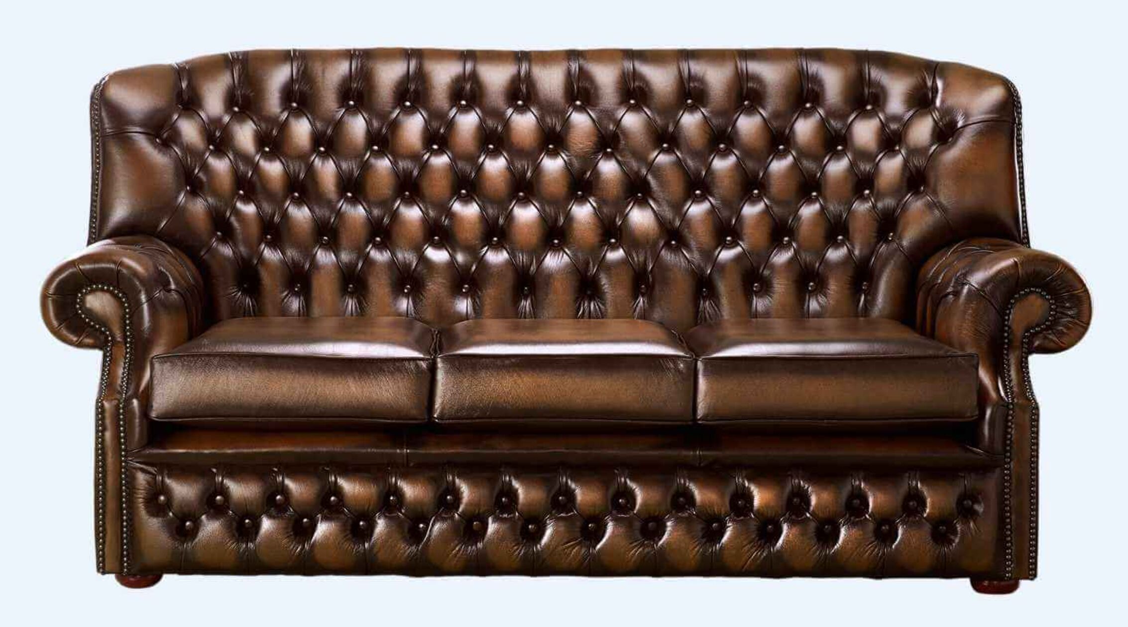Buy Antique Autumn Tan Leather Monks 3 Seater Sofa