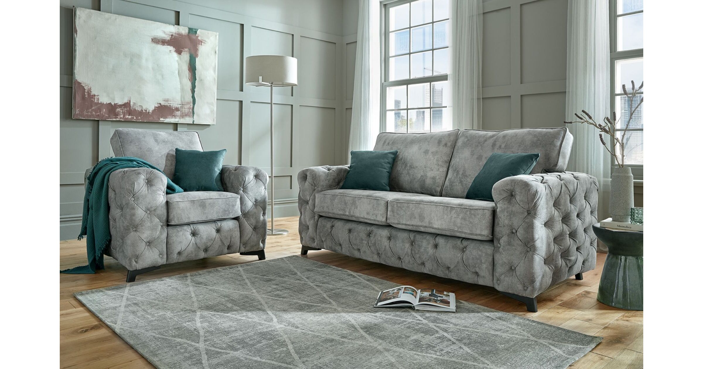 Chesterfield Bishop 3+1+1 Sofa Daytona Silver | Designer4u