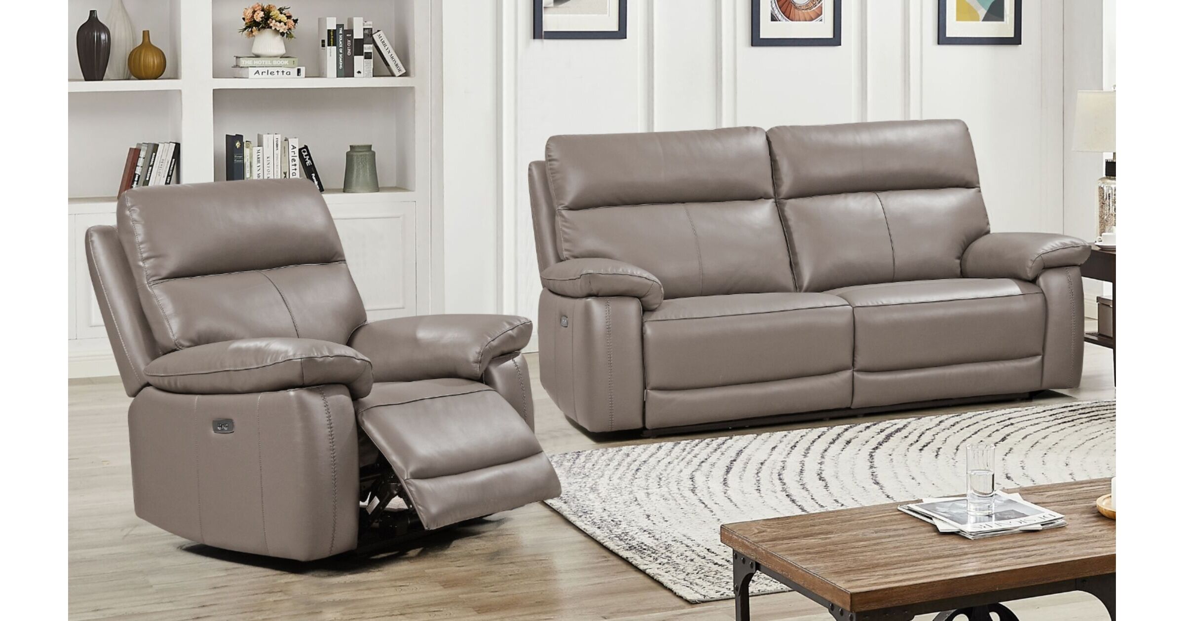 Dallas 3+1 Seater Electric Reclining Sofa Suite Latte Leather ...