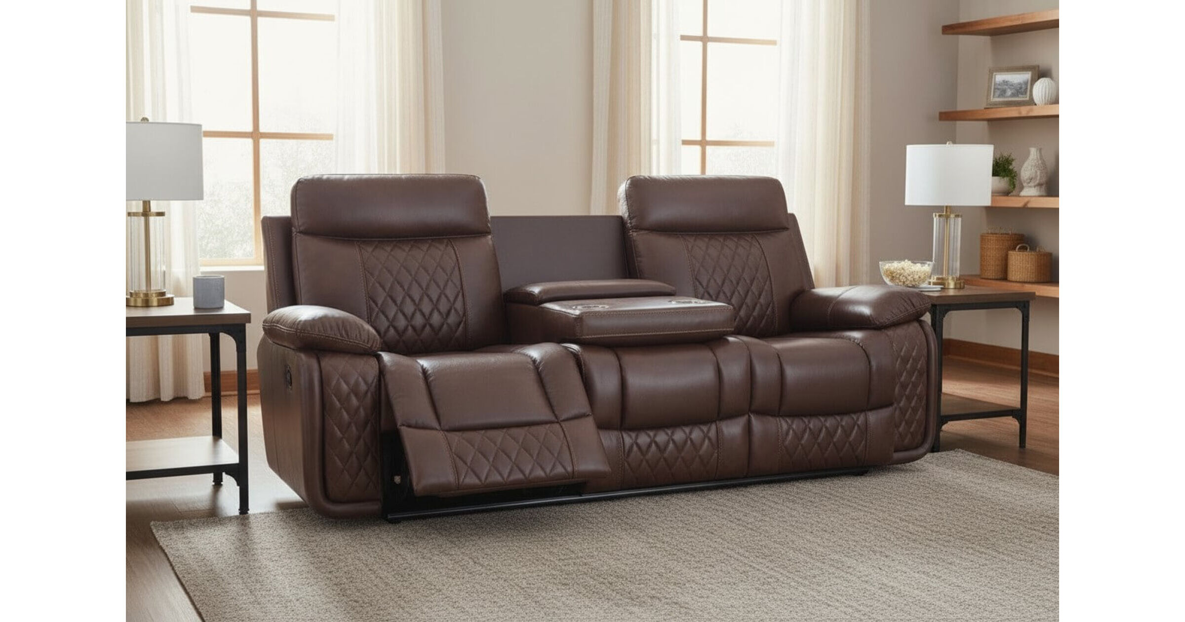 Hampton 3 Seater Reclining Sofa Cinema Comfort in Tan Leather