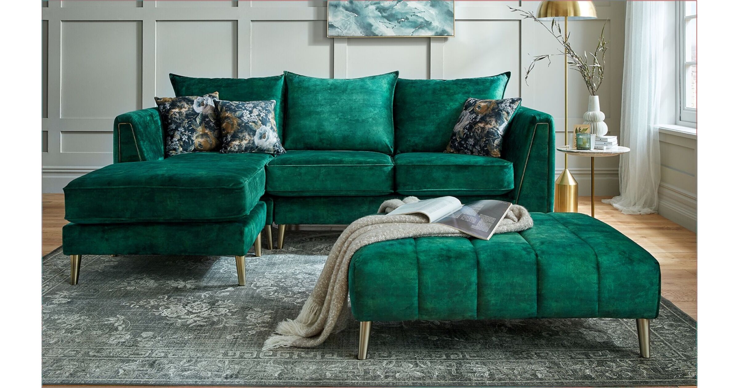 Lancaster L Shaped Corner Sofa Milano Emerald Green | Designer Sofas4u