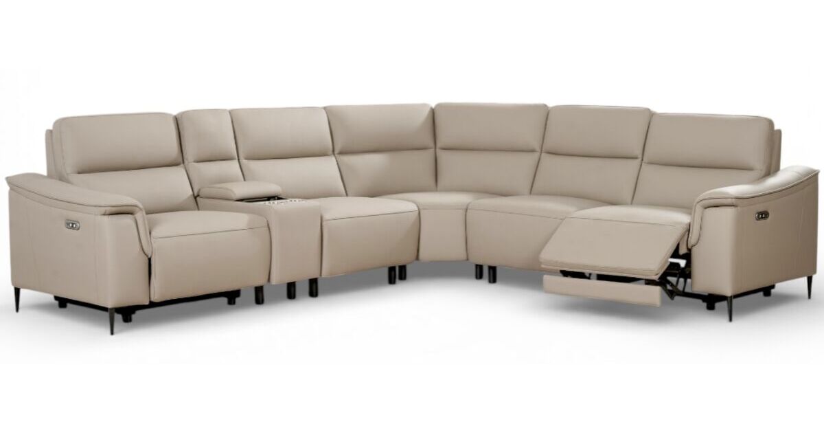 Porto Corner Cinema Console Reclining Sofa Truffle Leather 2+C+2 ...