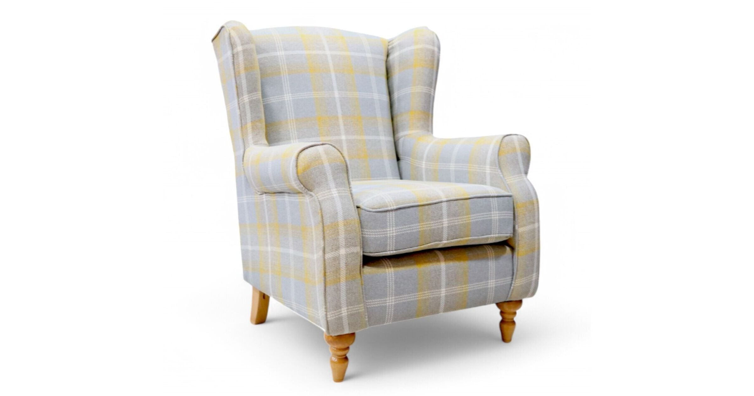Wing High Back Chair Tartan Mustard Marvel by Designer Sofas 4U